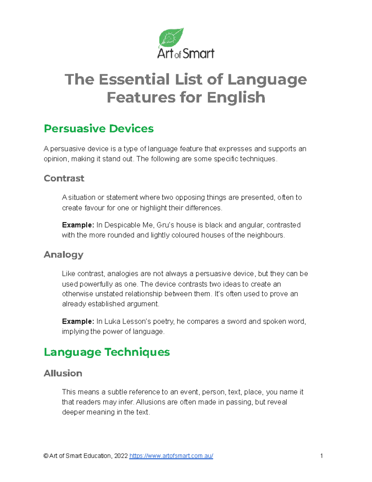 The Essential List of Language Features for English Art of Smart ...