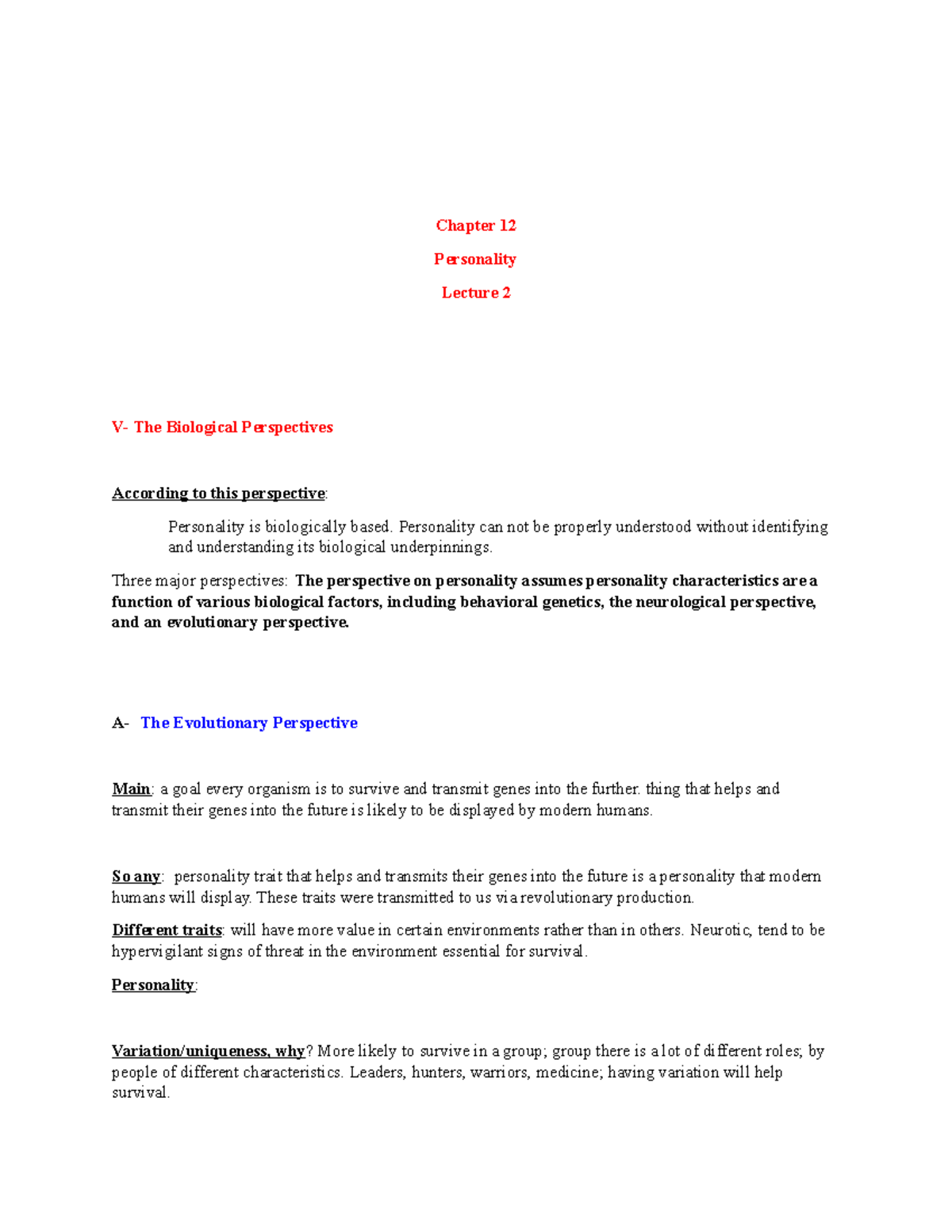Chapter 12.5 to 12.8 Lecture 2 - Chapter 12 Personality Lecture 2 V ...