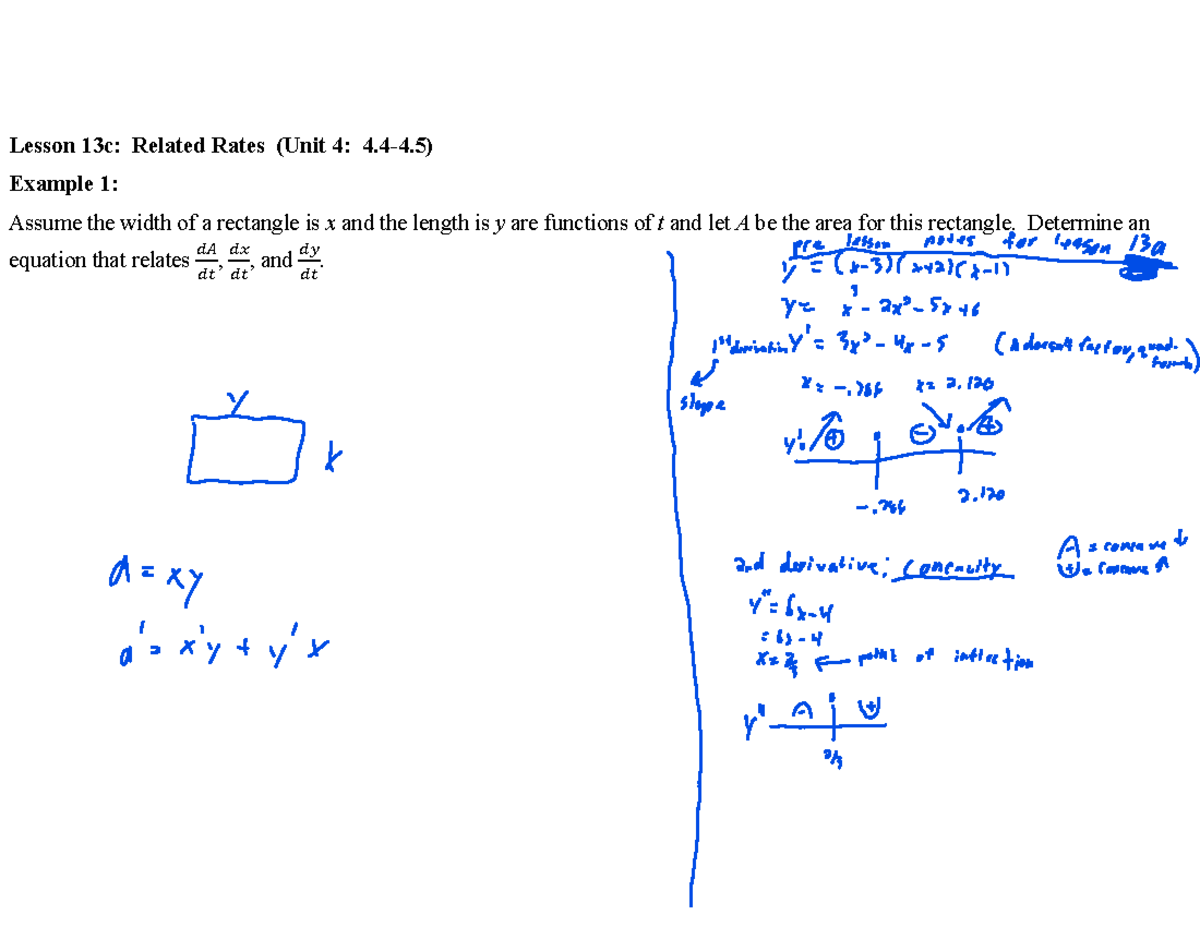 Lesson 13c - Related Rates - Lesson 13c: Related Rates (Unit 4: 4.4-4 ...
