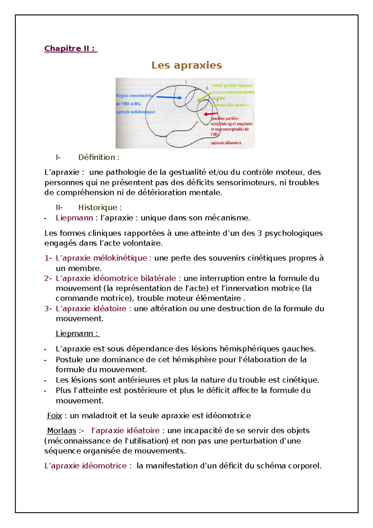 Apraxies - Chapitre II : Les apraxies I- Définition : L’apraxie : une ...