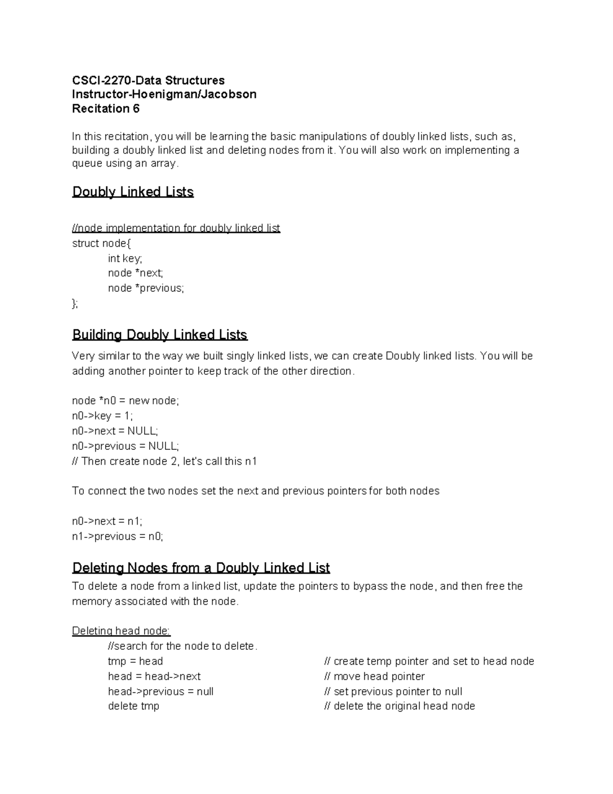 Recitation 6writeup - CSCI-2270-Data Structures Instructor-Hoenigman/Jacobson Recitation 6 In ...