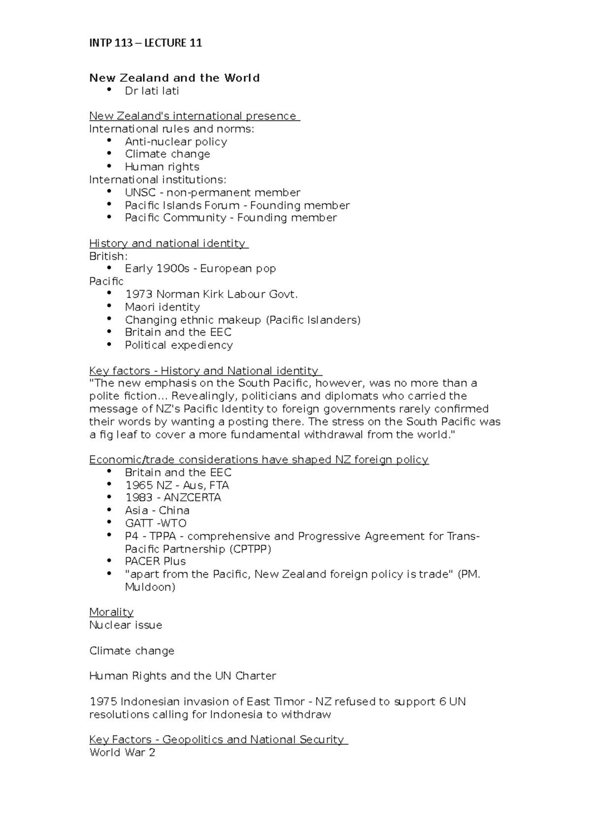 INTP 113 – Lecture 11 - INTP 113 – LECTURE 11 New Zealand and the World ...