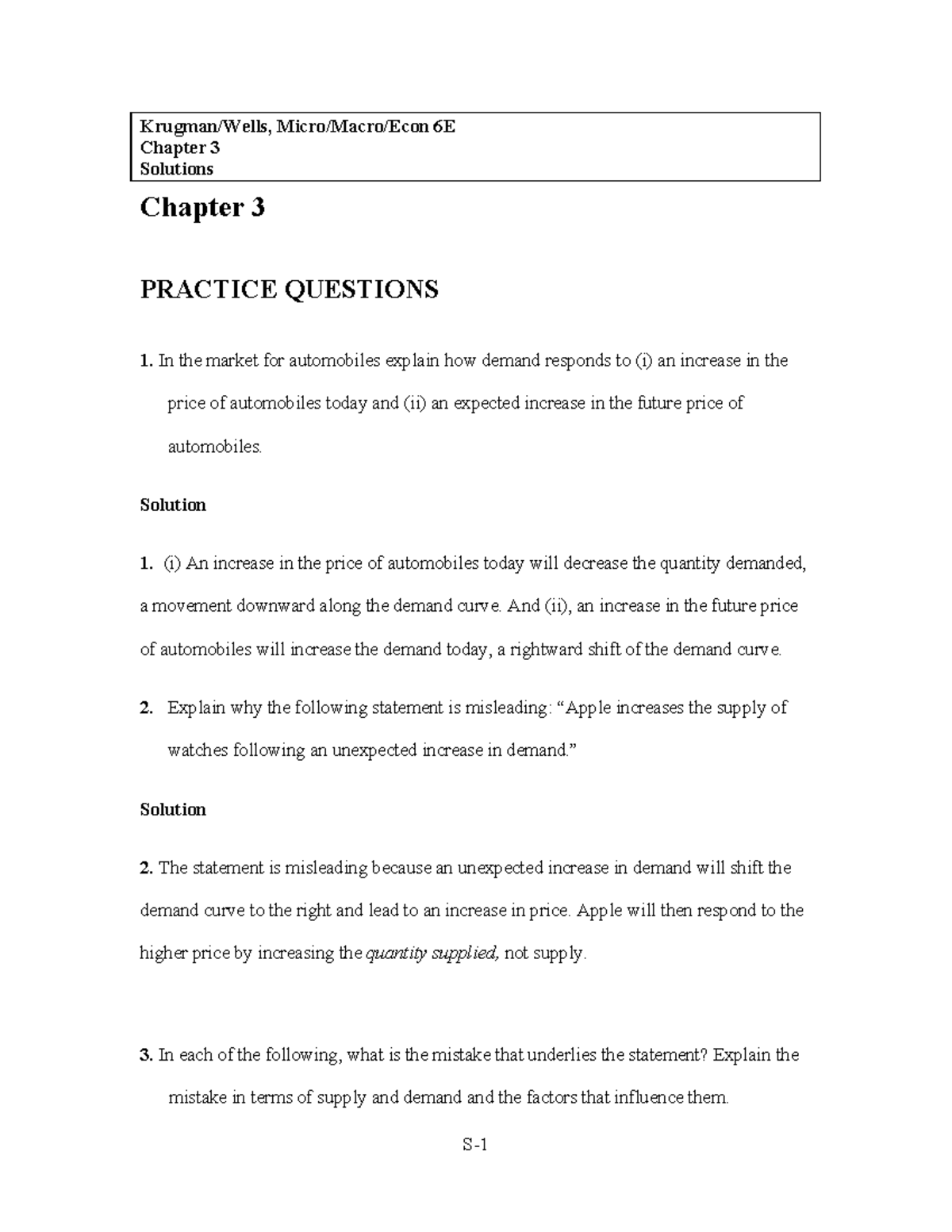 Chapter 3 practice questions - Krugman/Wells, Micro/Macro/Econ 6E ...