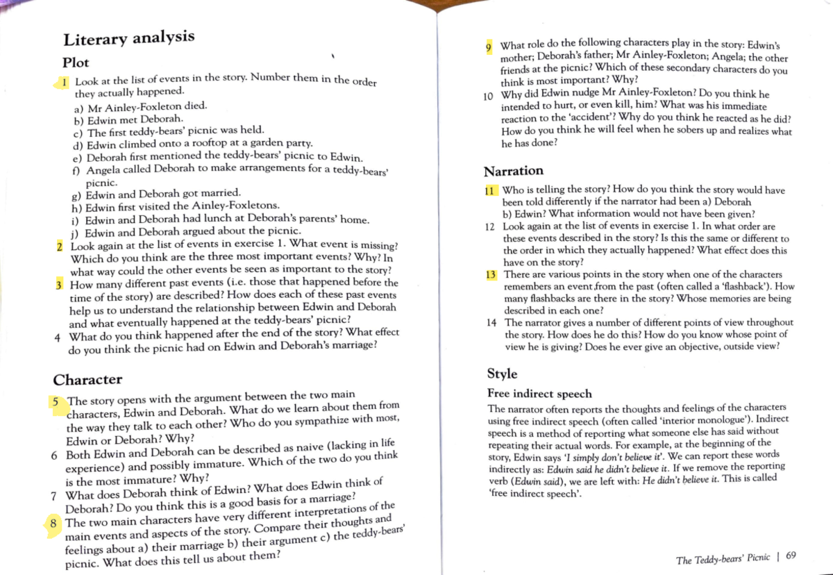 Teddybears Picnic - Post-reading Questions - Literary analysis Plot ...