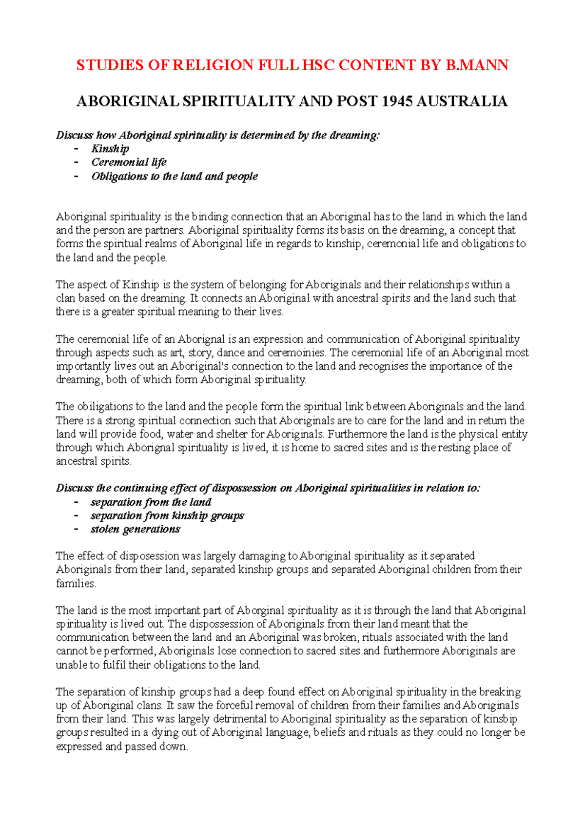 295068874 Studies of Religion Notes - STUDIES OF RELIGION FULL HSC ...