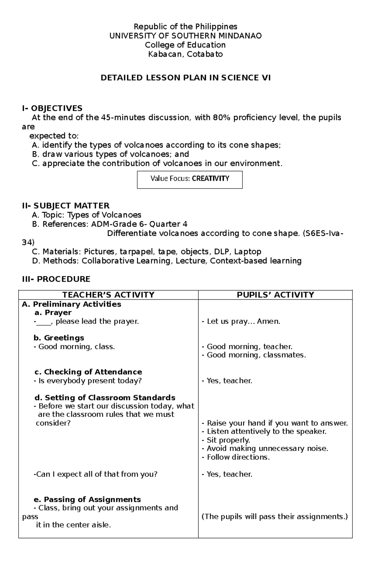 Science-6-LP - lesson plan - Republic of the Philippines UNIVERSITY OF ...