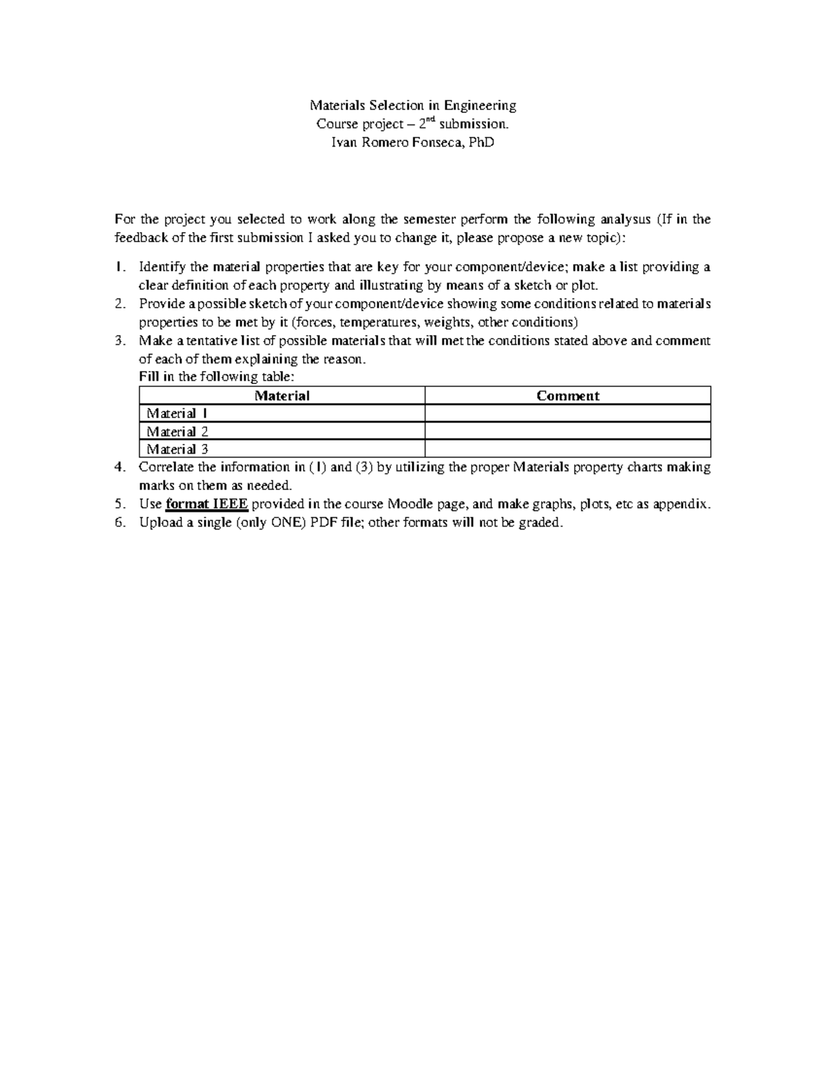 02 - Project submission directions -Materials Selection in Engineering - Materials Selection in ...