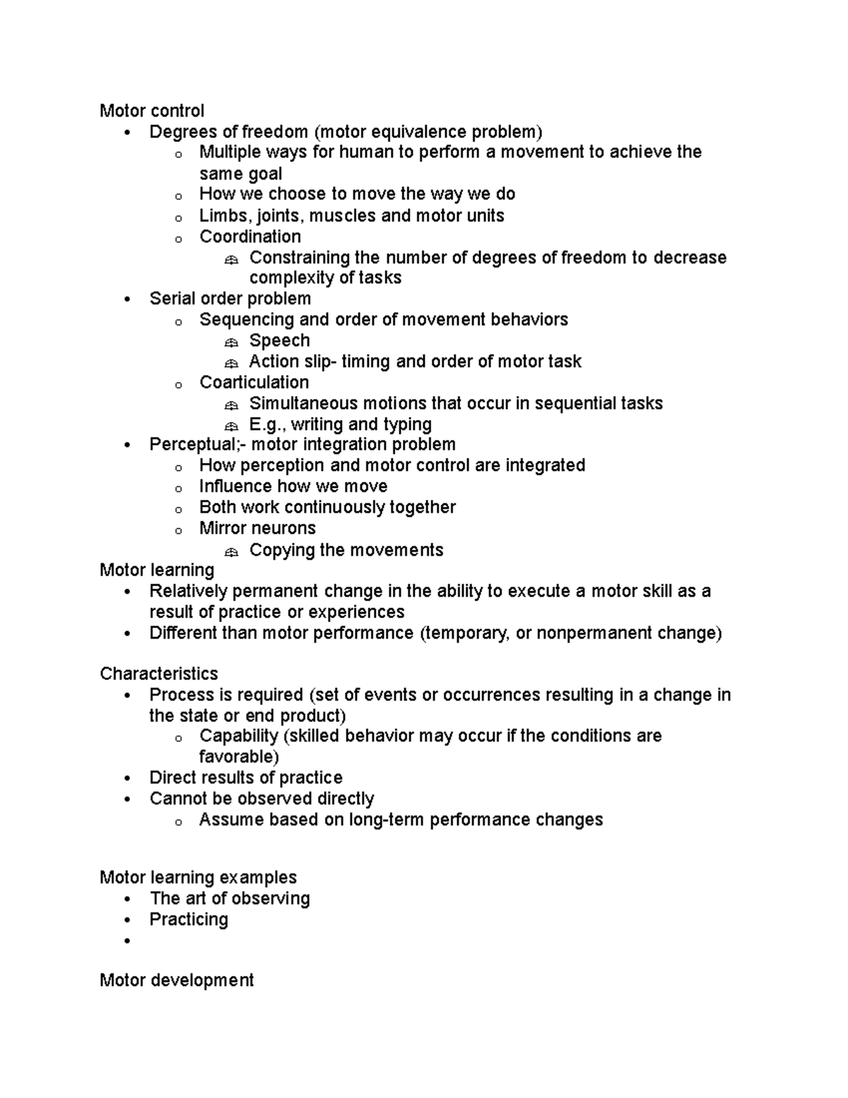 Human dev and motor learning 2 - Motor control Degrees of freedom ...