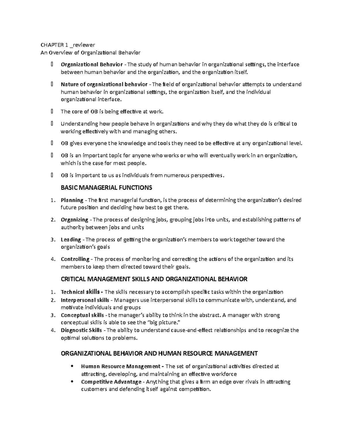 Organizational- Behavior- Reviewer - CHAPTER 1 _reviewer An Overview of ...