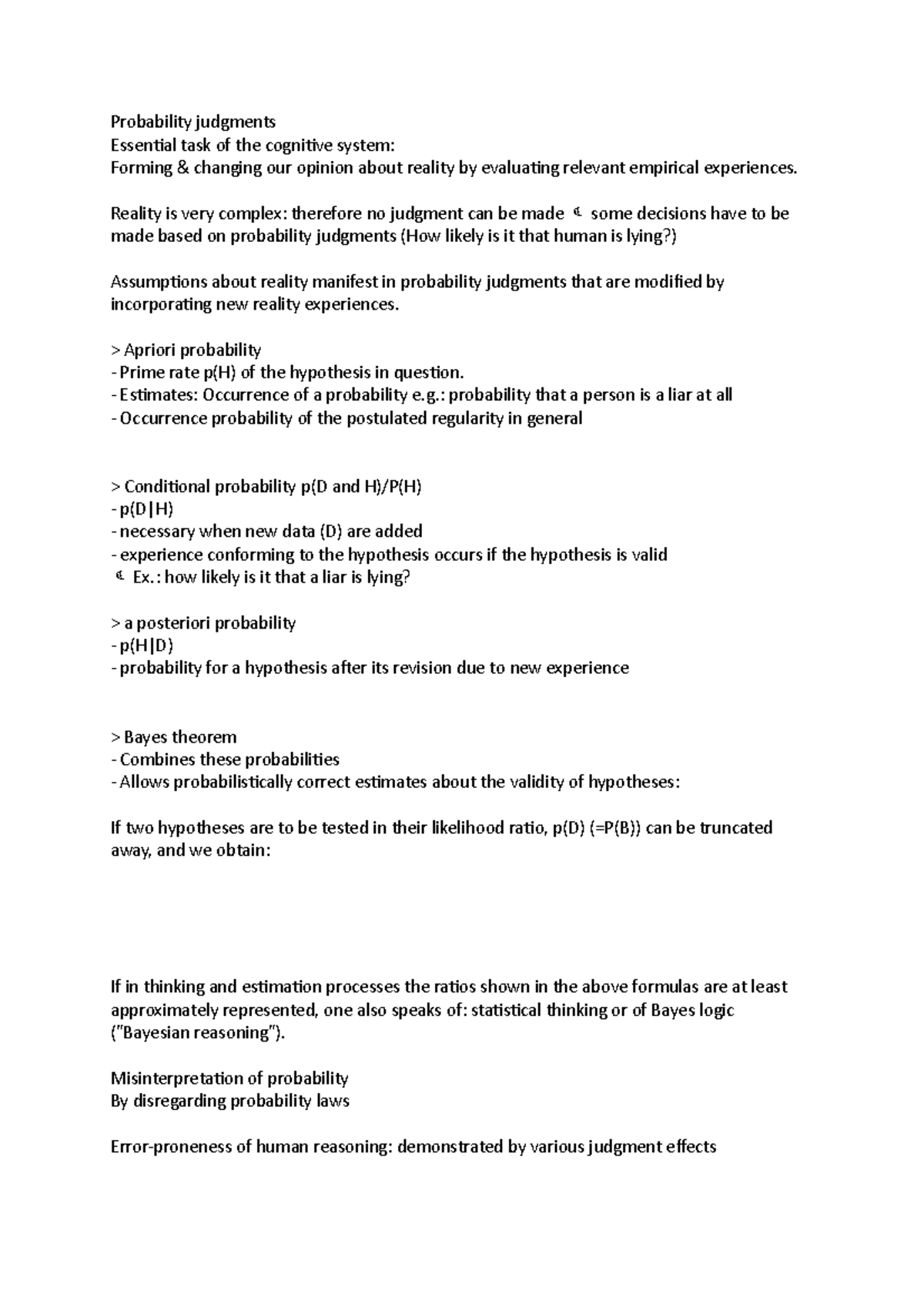 Probability judgments - Probability judgments Essential task of the cognitive system: Forming ...