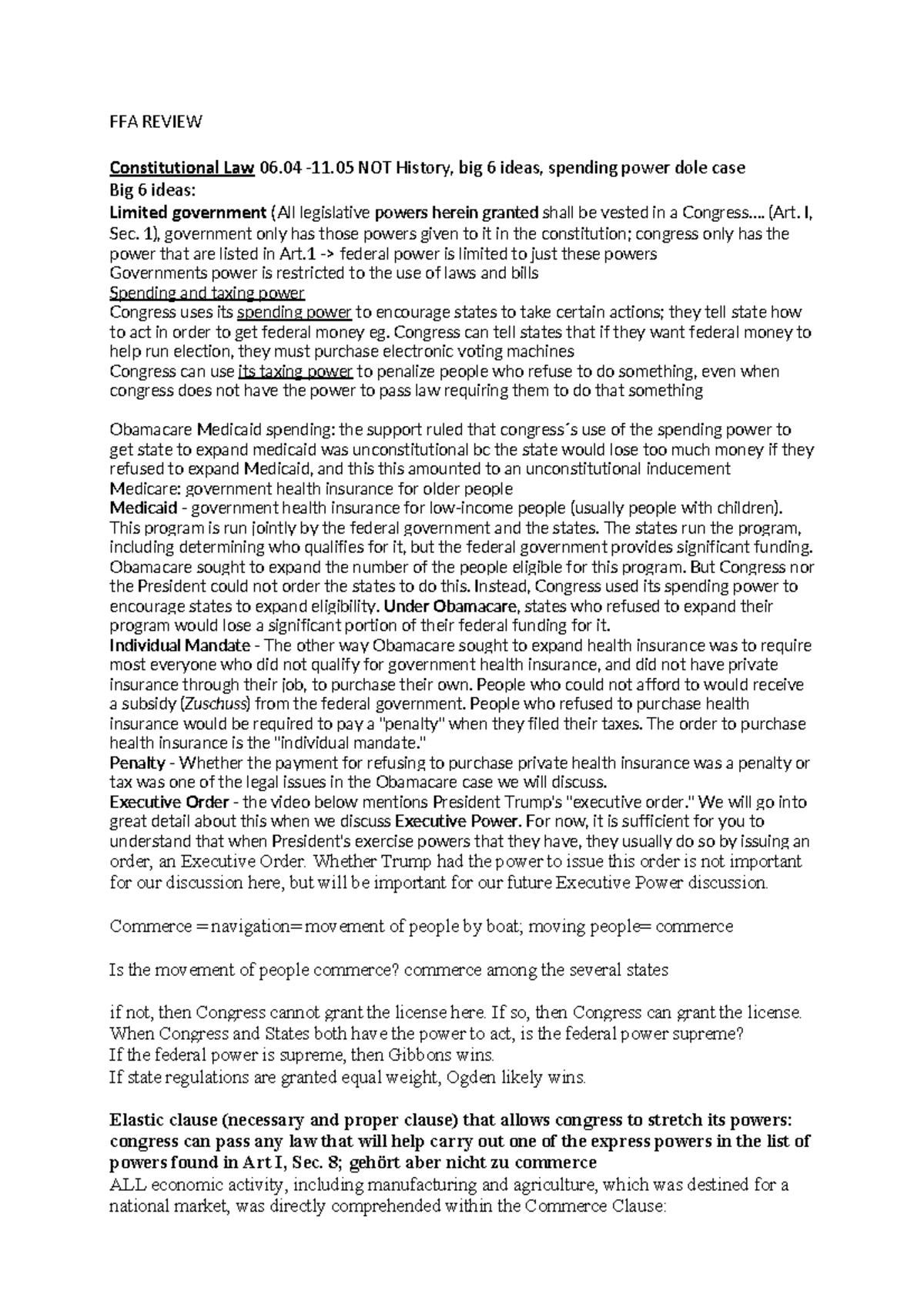 FFA Review - FFA REVIEW Constitutional Law 06 -11 NOT History, big 6 ...