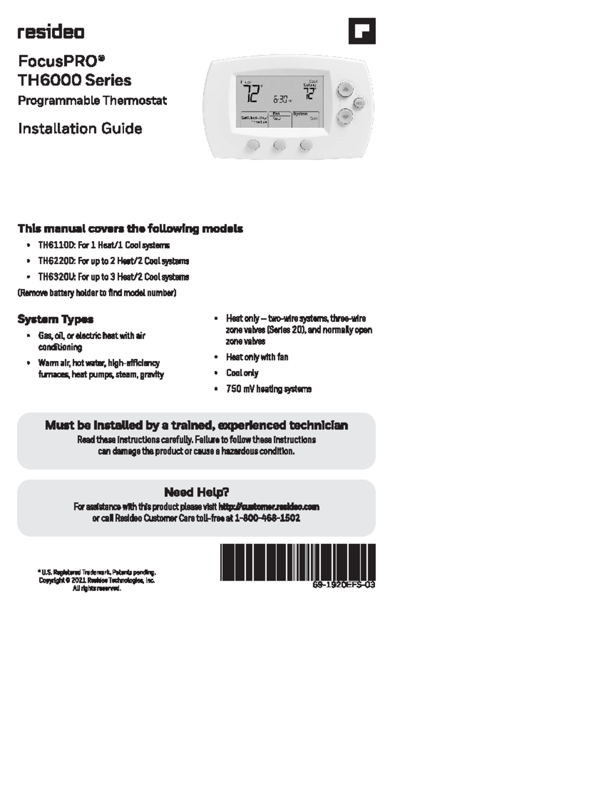 TH6000 Installation Guide - Circuitos Eléctricos y Electrónicos - Studocu