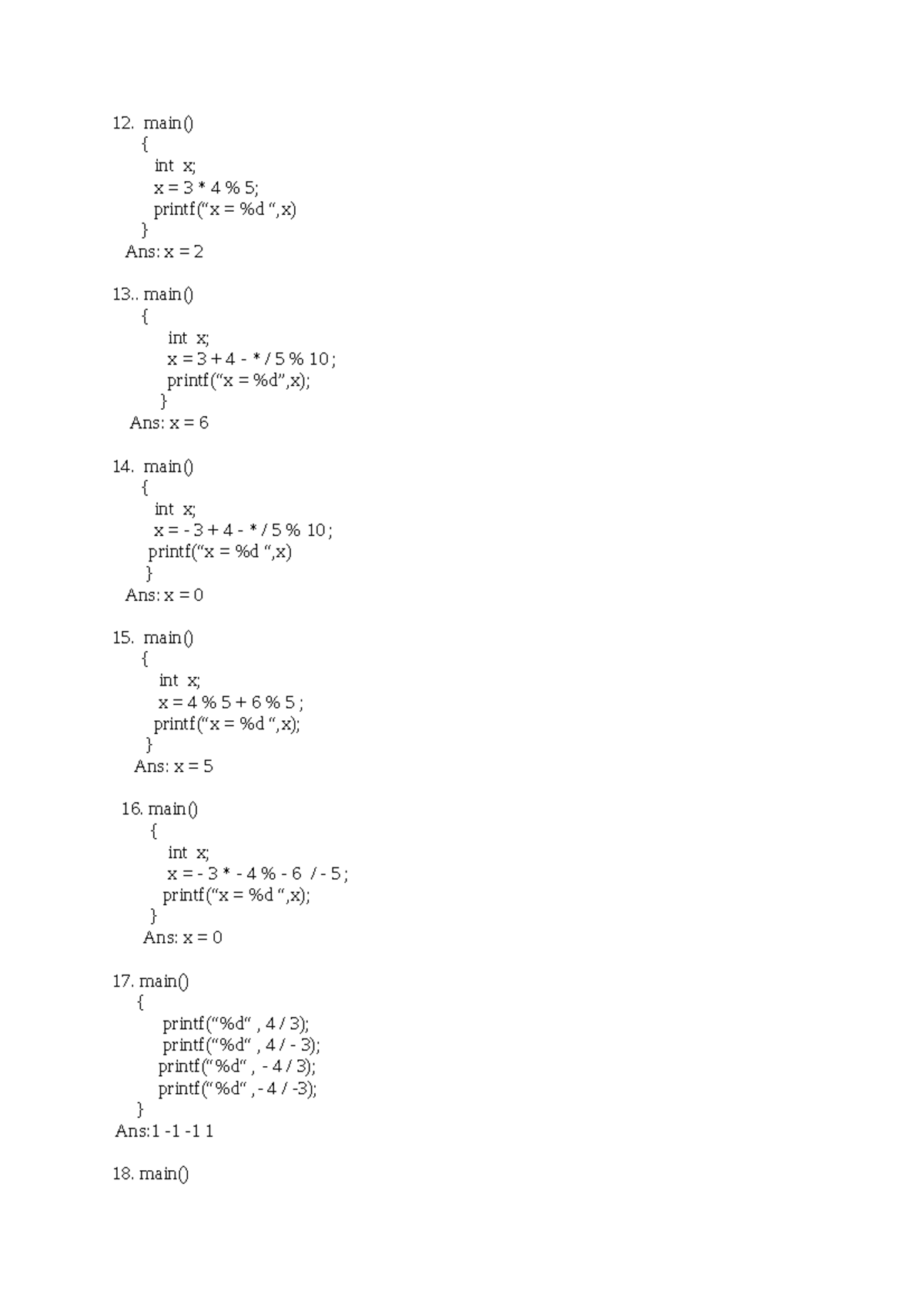 Sample+output+prediction-1 - main() { int x; x = 3 * 4 % 5; printf(“x ...