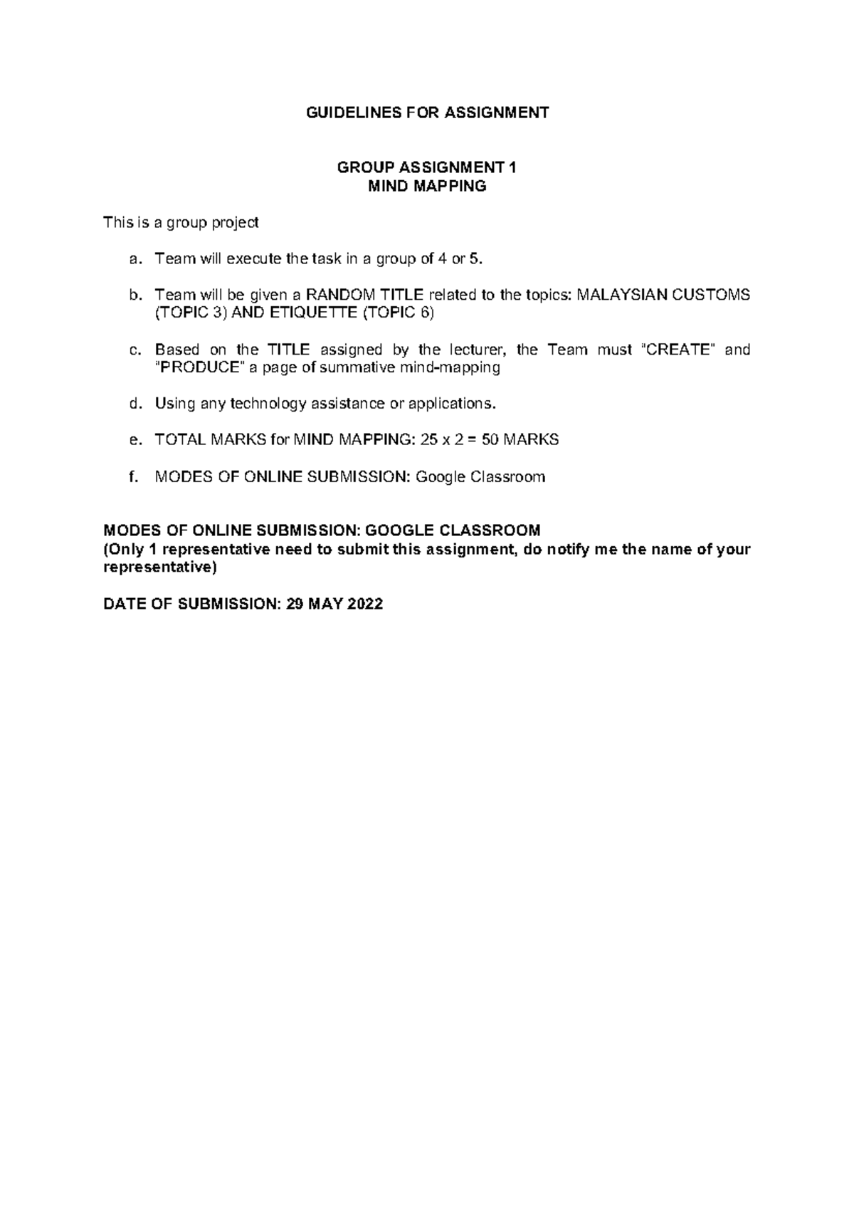 OBM100 Guidelines FOR Assignment - GUIDELINES FOR ASSIGNMENT GROUP ...