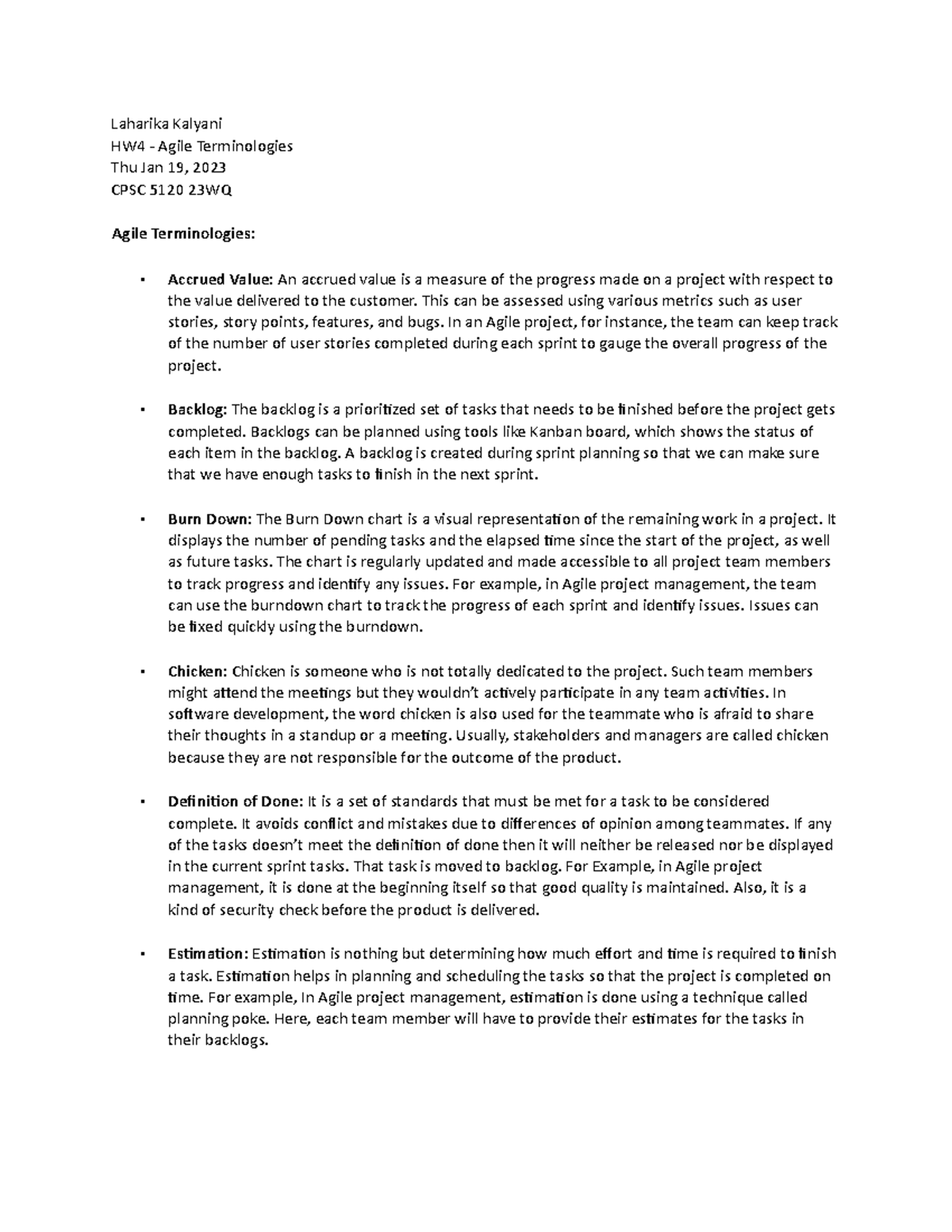 Agile new - assignment - Laharika Kalyani HW4 - Agile Terminologies Thu ...