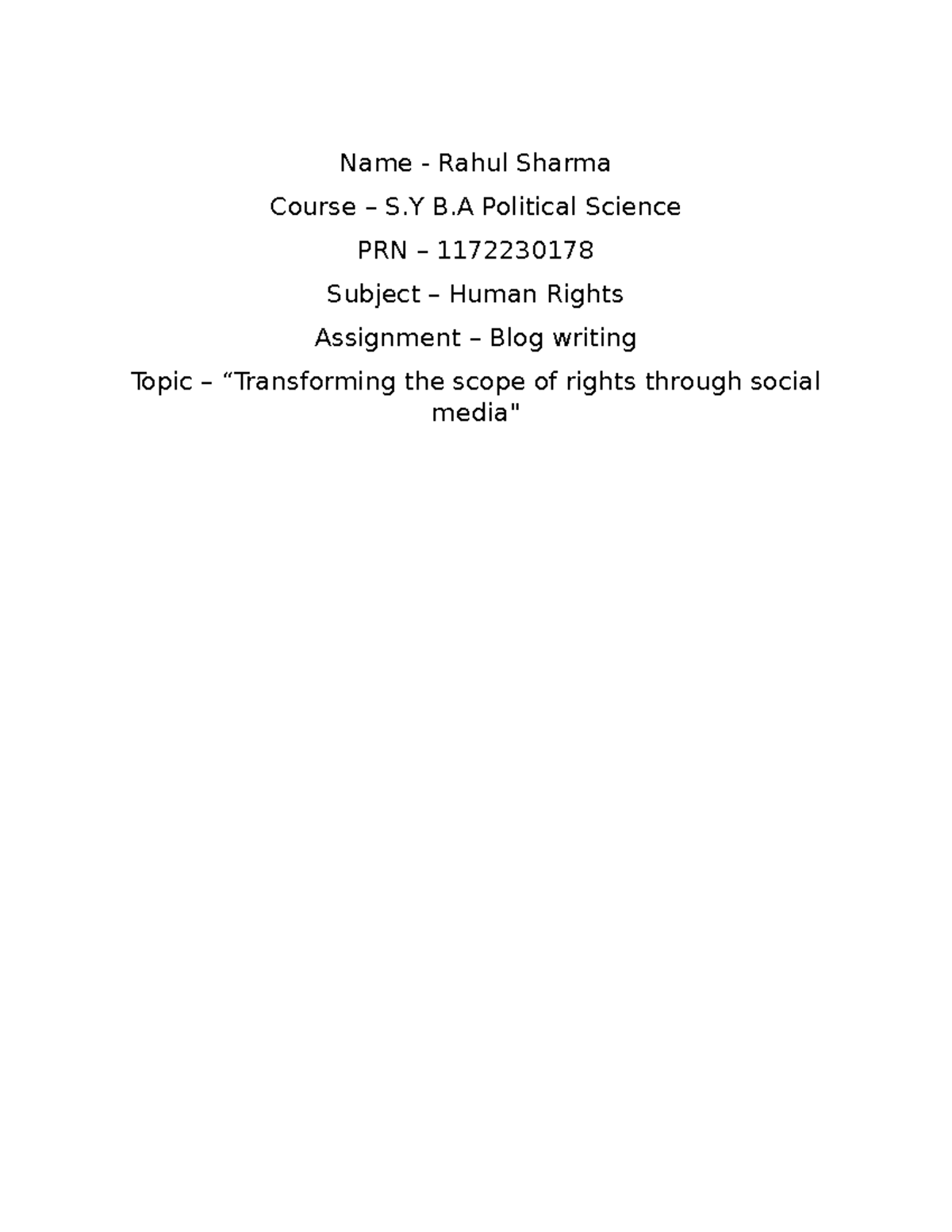 Social media and human rights - Name - Rahul Sharma Course – S B ...