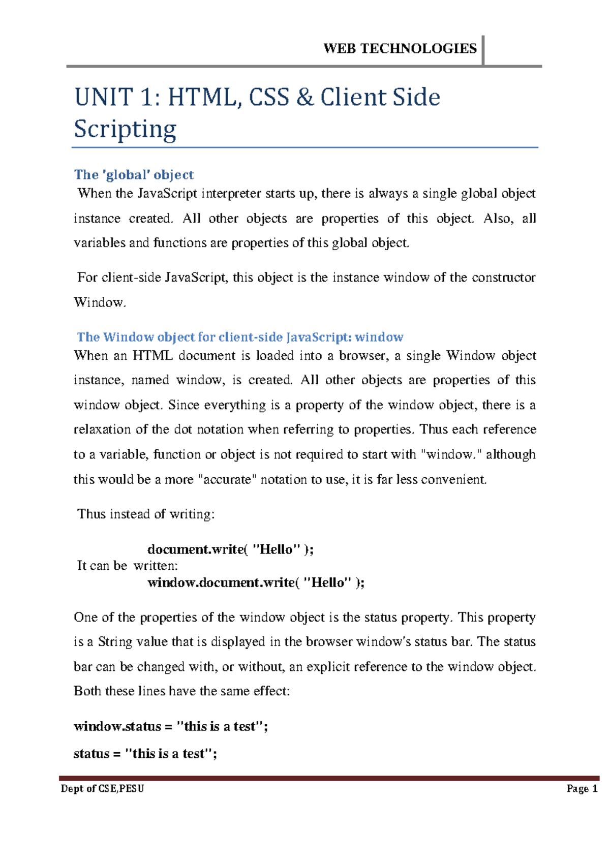 08 Java Script - Built-in Objects - UNIT 1: HTML, CSS & Client Side Scripting The 'global' - Studocu