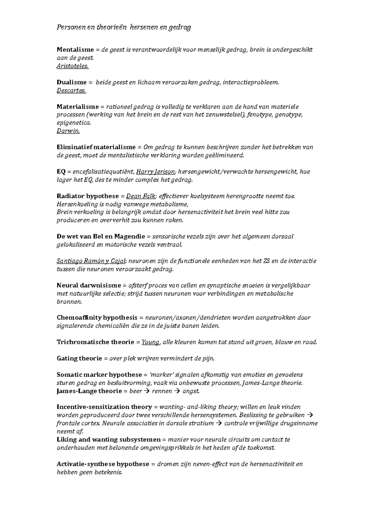 Personen hersenen en gedrag - Personen en theorieën hersenen en gedrag ...