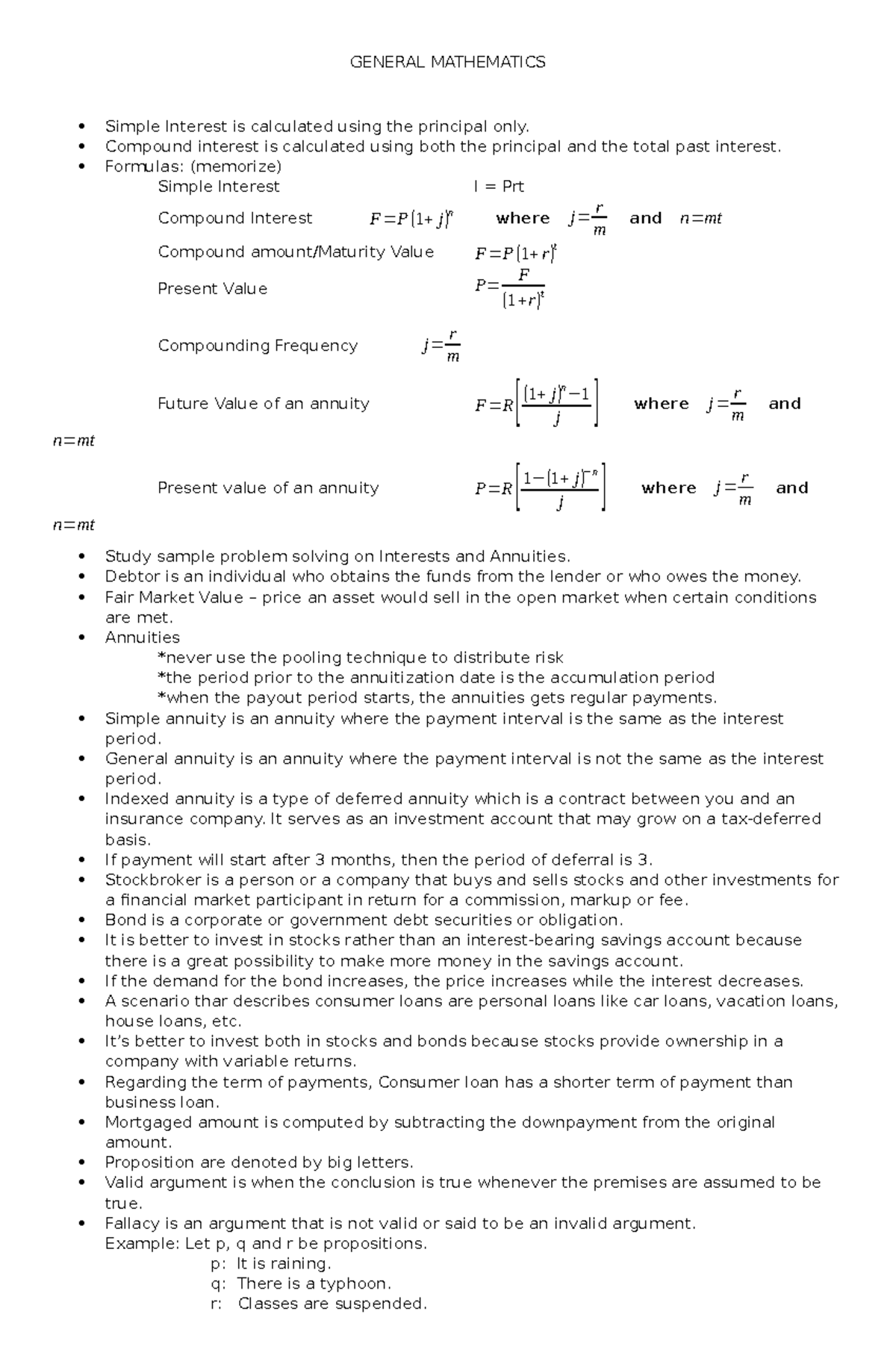 Study notes in Gen Math - GENERAL MATHEMATICS Simple Interest is ...