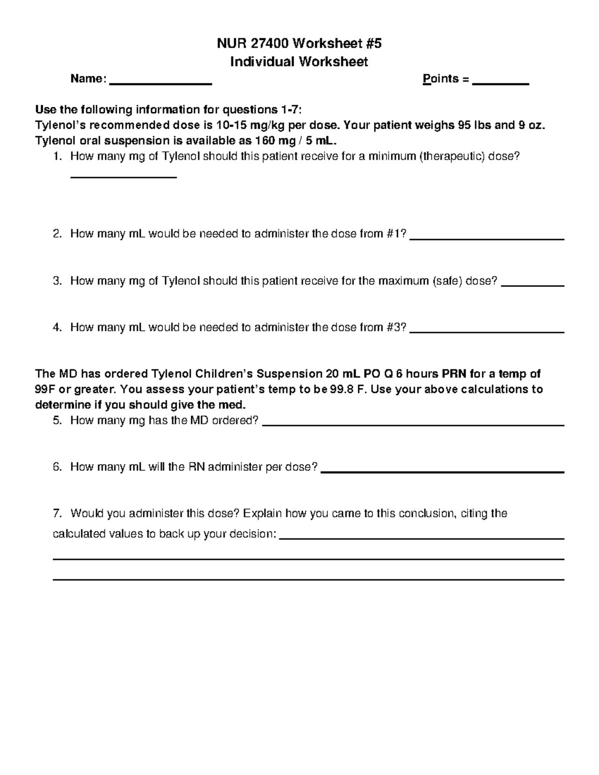 NUR 274 Worksheet 5 22-3 - NUR 27400 Worksheet Individual Worksheet ...