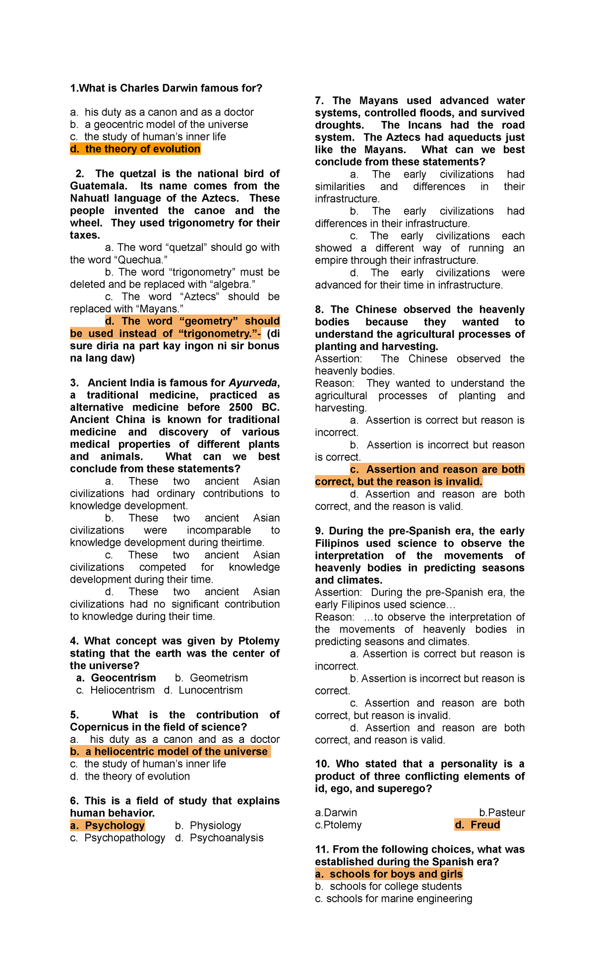 STS Reviewer - 1 is Charles Darwin famous for? a. his duty as a canon ...