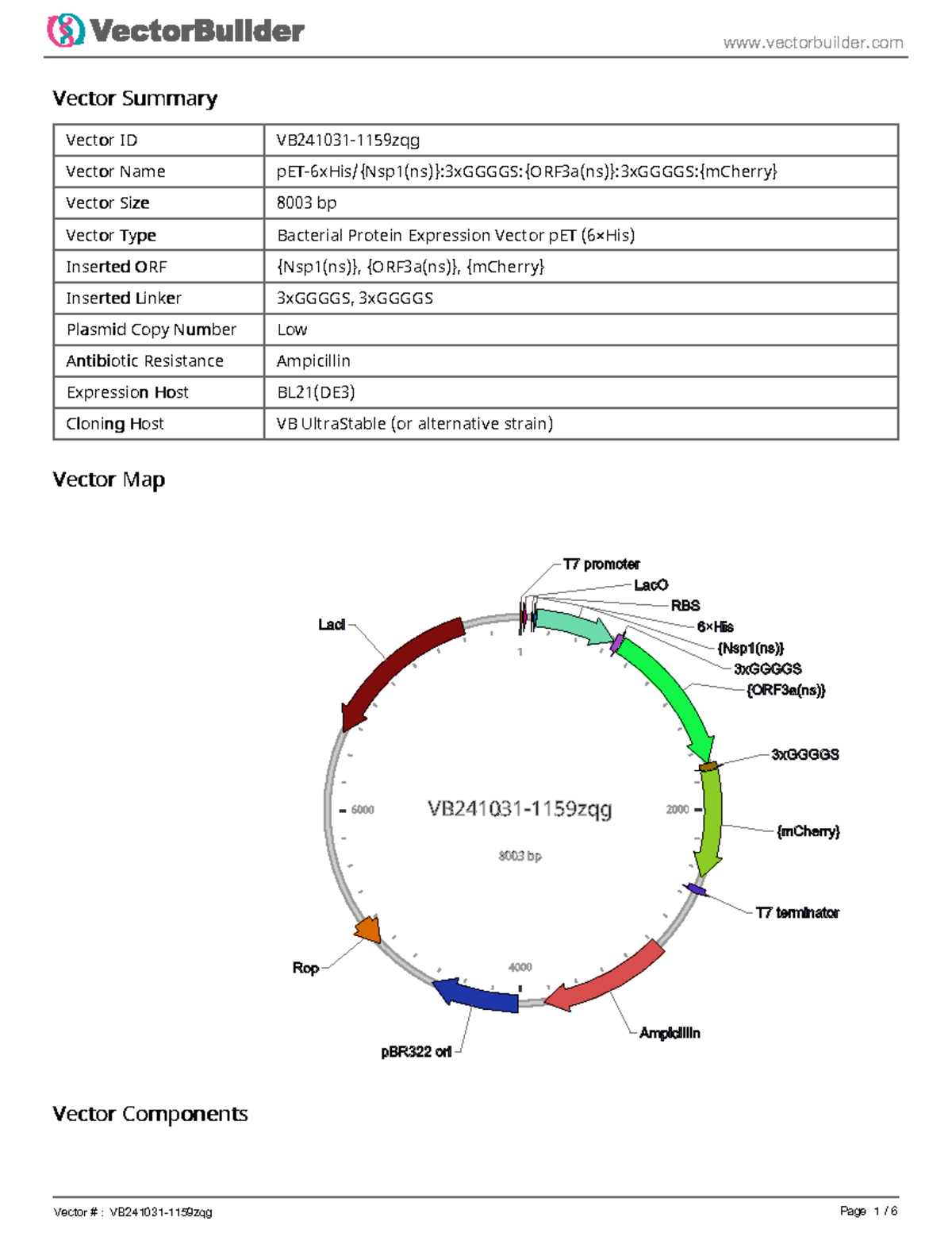 Model Plasmid Assignment 3 - Vector SummaryVector Summary Vector ID ...