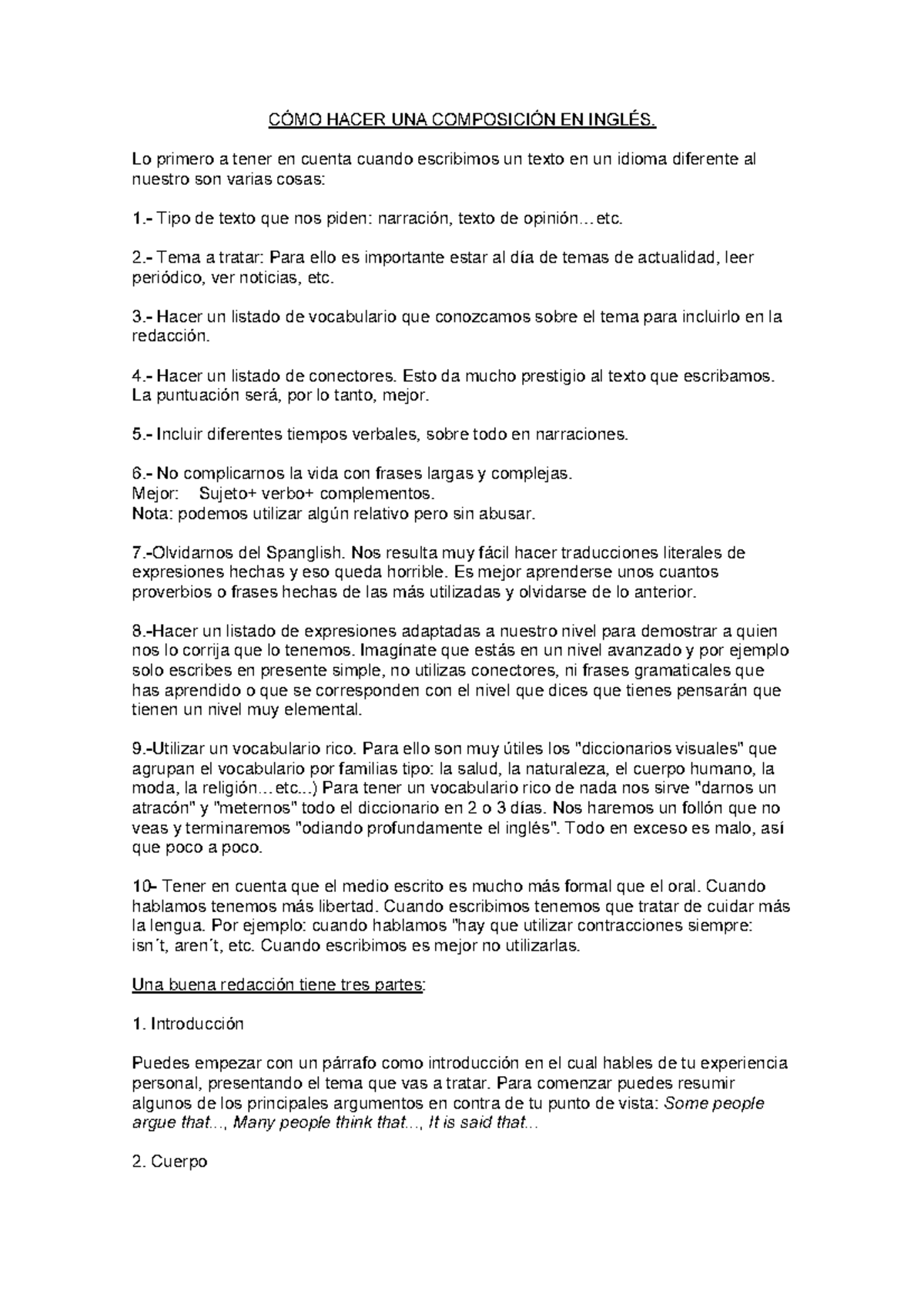 Estructuras básicas de la Escritura en Inglés - CÓMO HACER UNA ...