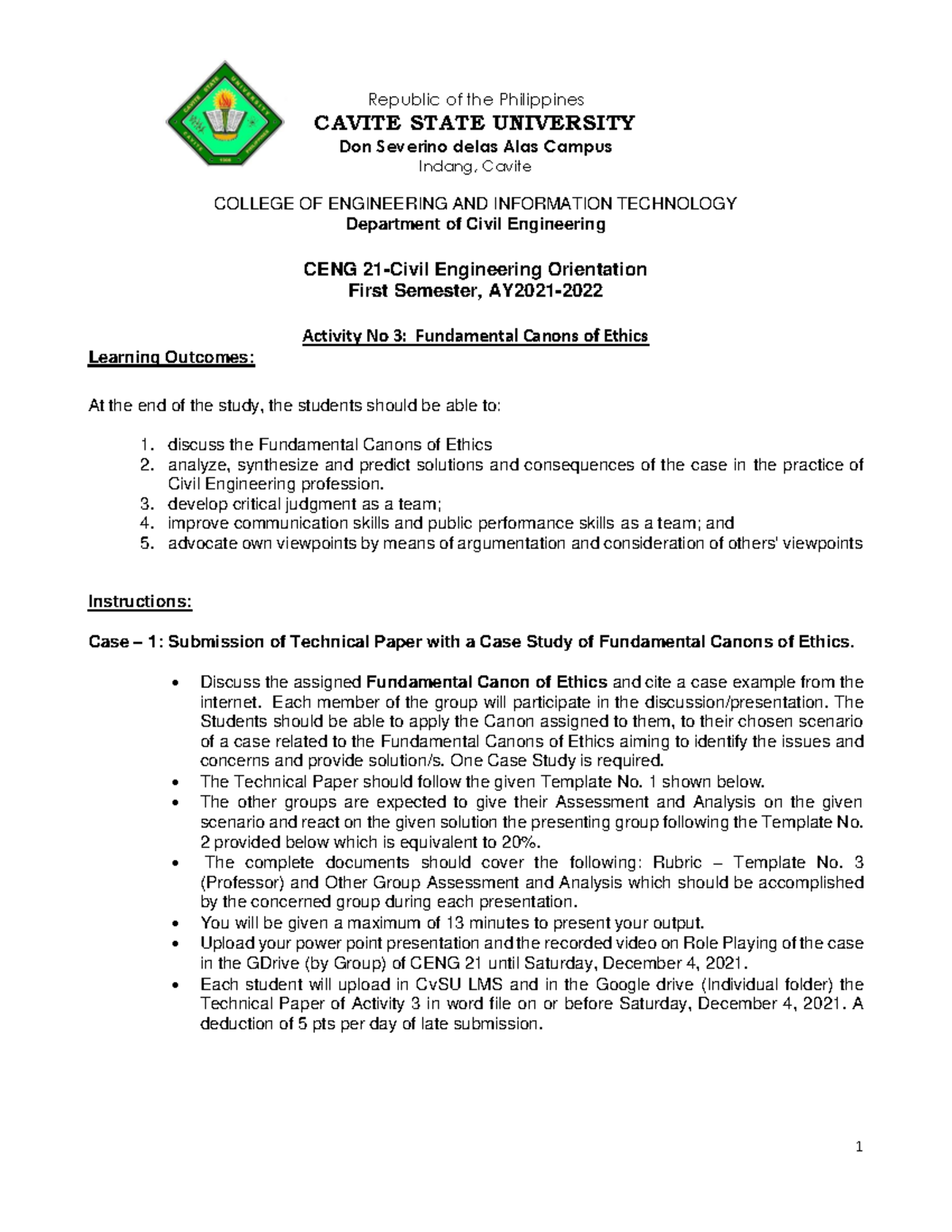 CENG 21 Activity Presentation Fundamental Canons of Ethics.docx ...