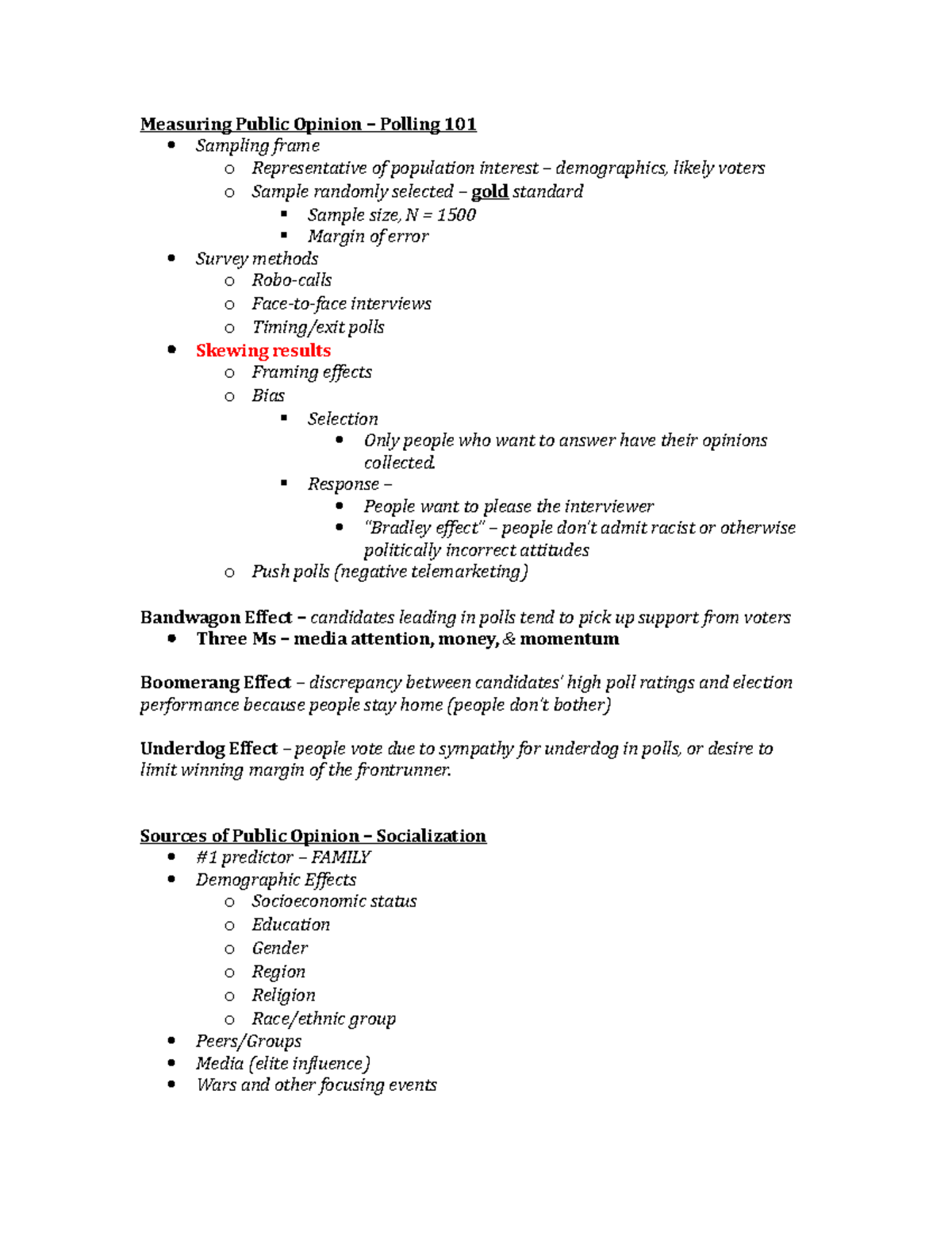 10-01 Lecture Notes - Measuring Public Opinion – Polling 101 Sampling ...