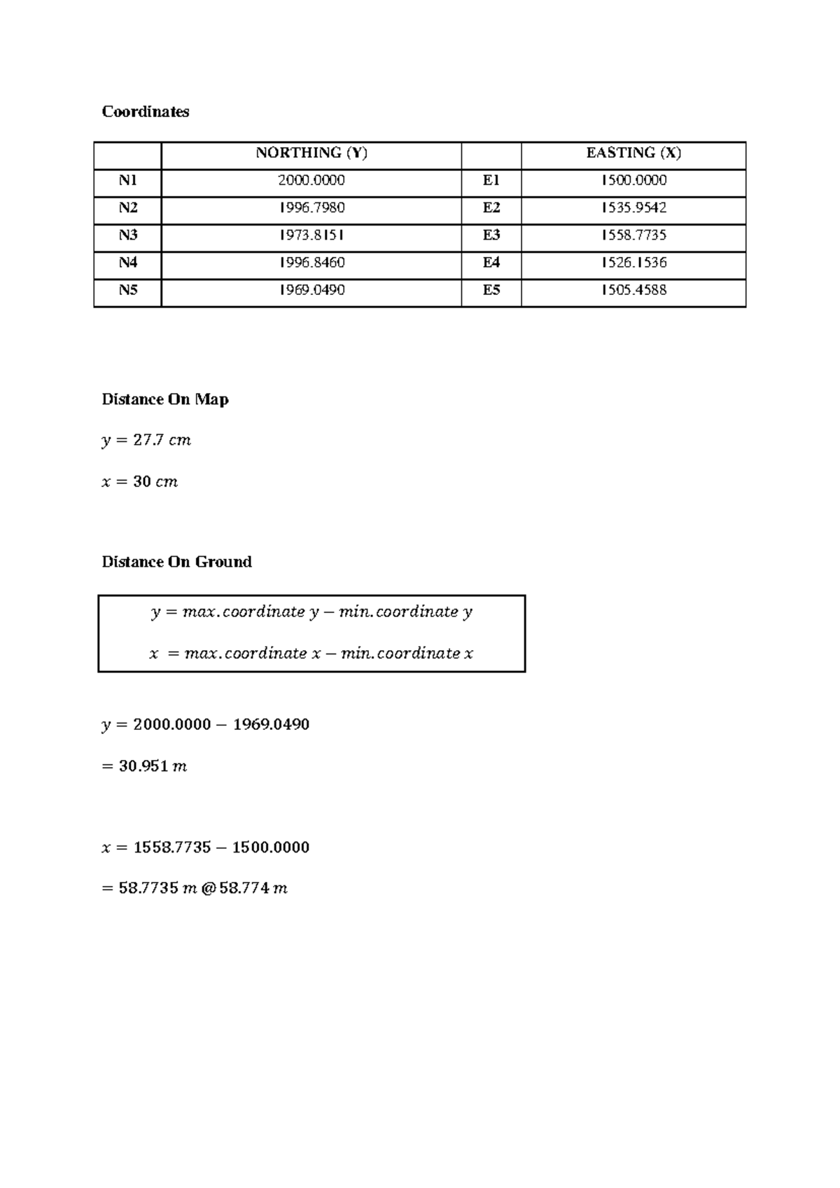 Plotting - Coordinates NORTHING (Y) EASTING (X) N1 2000 E1 1500. N2 ...