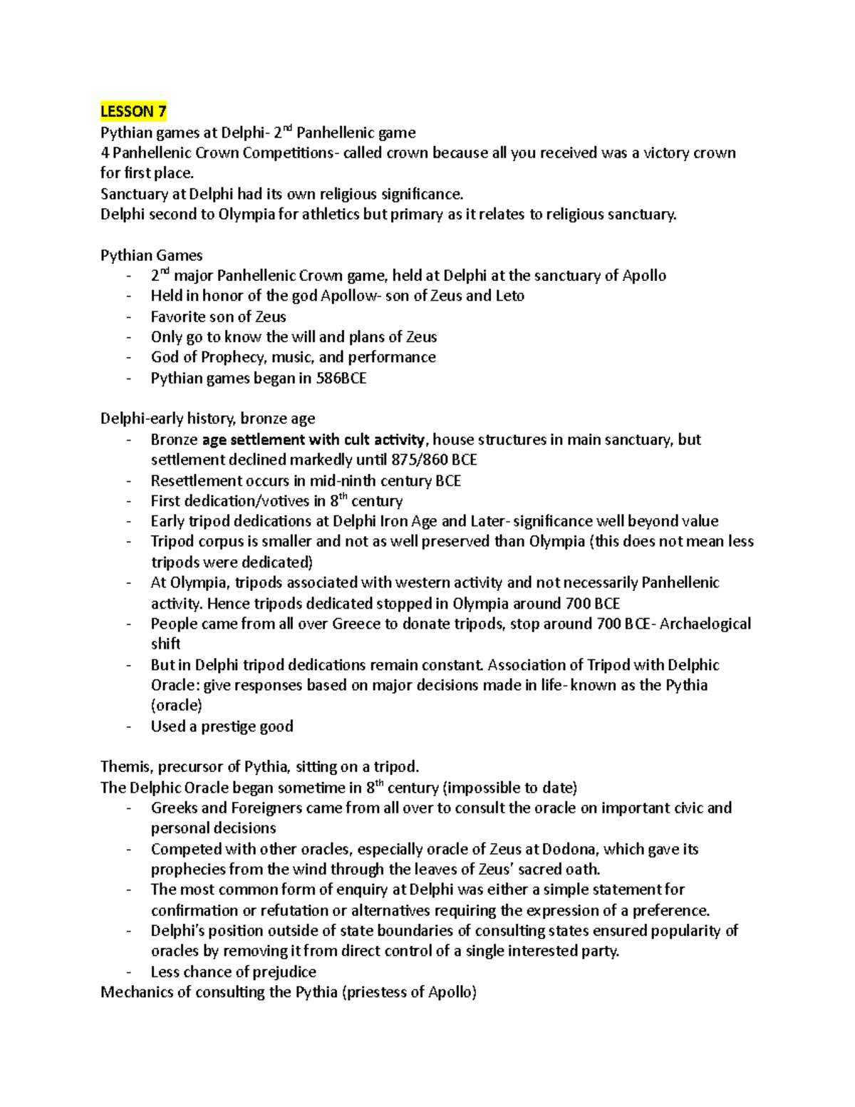 Lesson 7- classics - lecture notes. - LESSON 7 Pythian games at Delphi ...