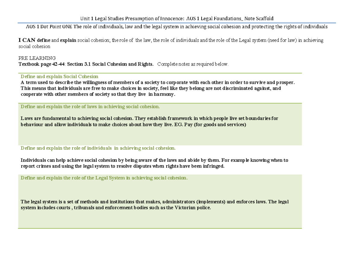 U1 AOS1 DP1 The Role of Individuals,laws and the legal system in ...