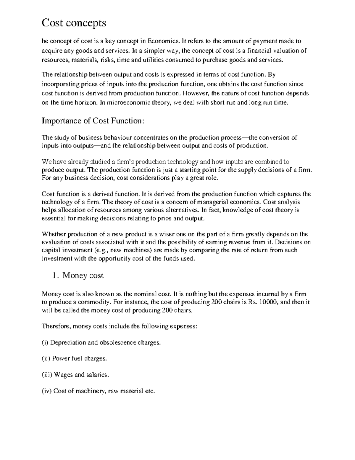Econimics-cost cocepts - Cost concepts he concept of cost is a key ...