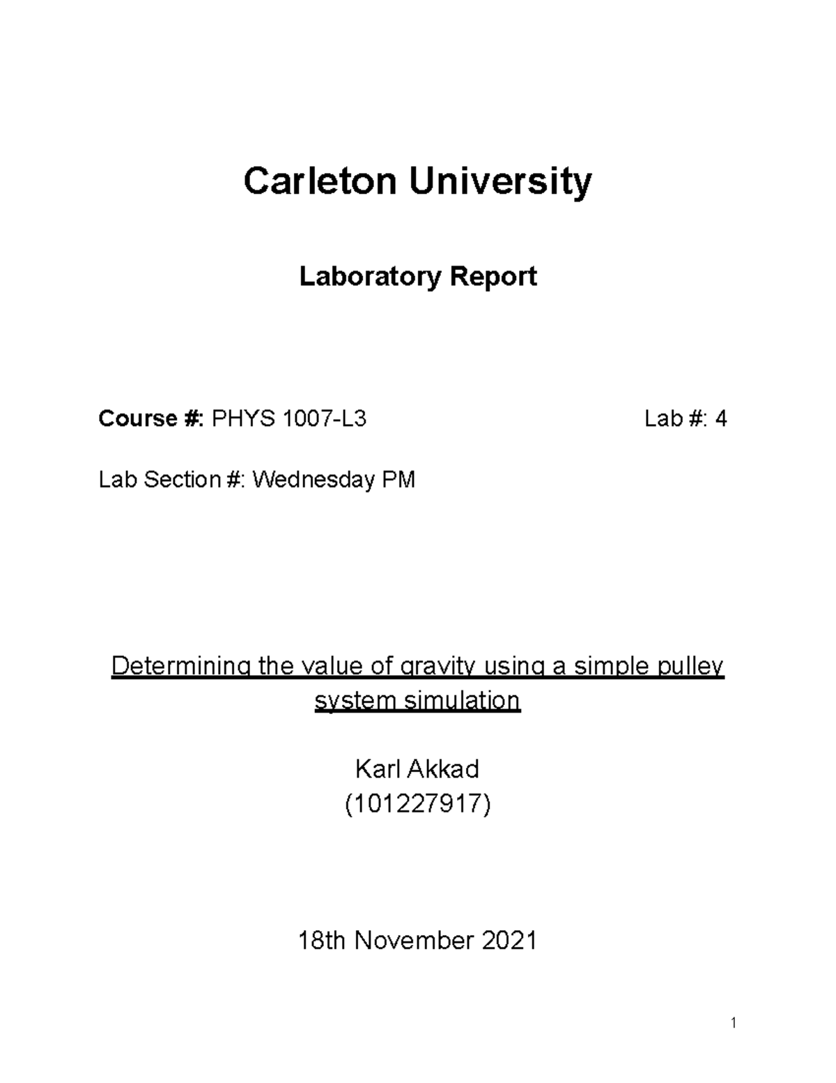 Karl Akkad simple pulley system lab - Carleton University Laboratory ...