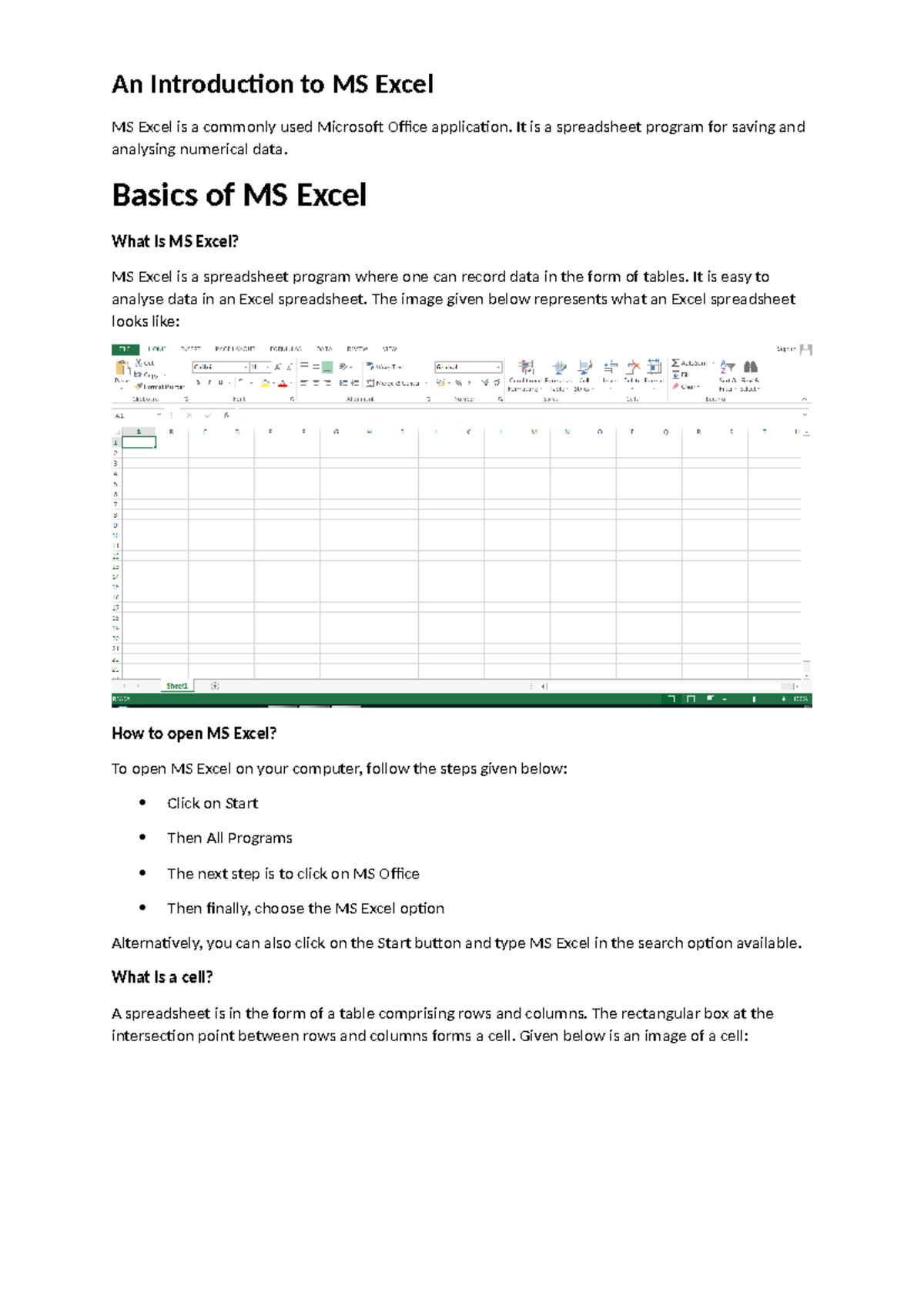 Microsoft Excel - no course details - An Introduction to MS Excel MS Excel is a commonly used ...