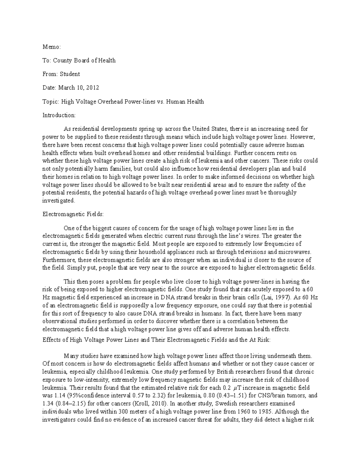 Environmental Health - Memo #2 Assignment - Memo: To: County Board of ...