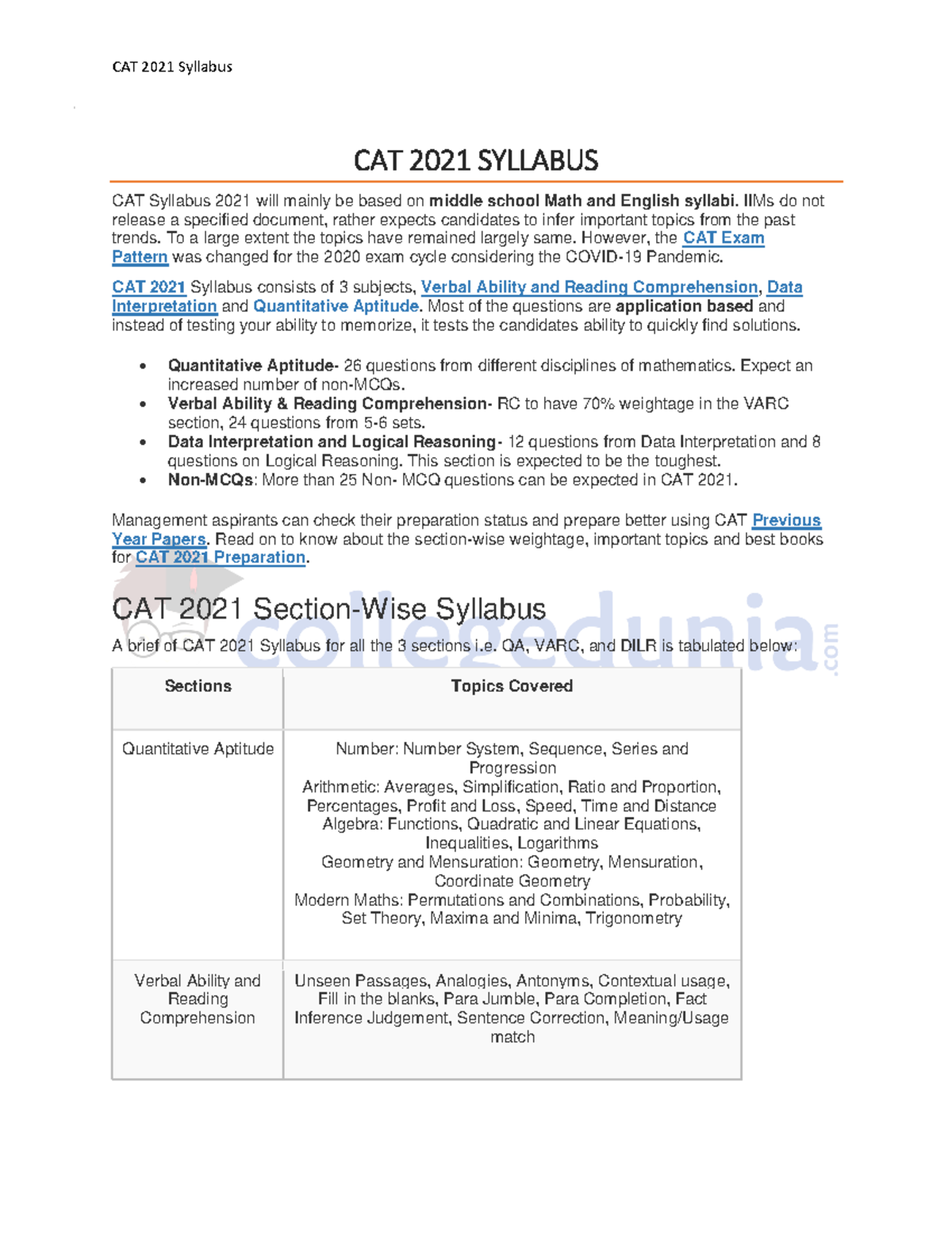 1612616085 CAT 2021 Syllabus - CAT 2021 SYLLABUS CAT Syllabus 2021 will ...