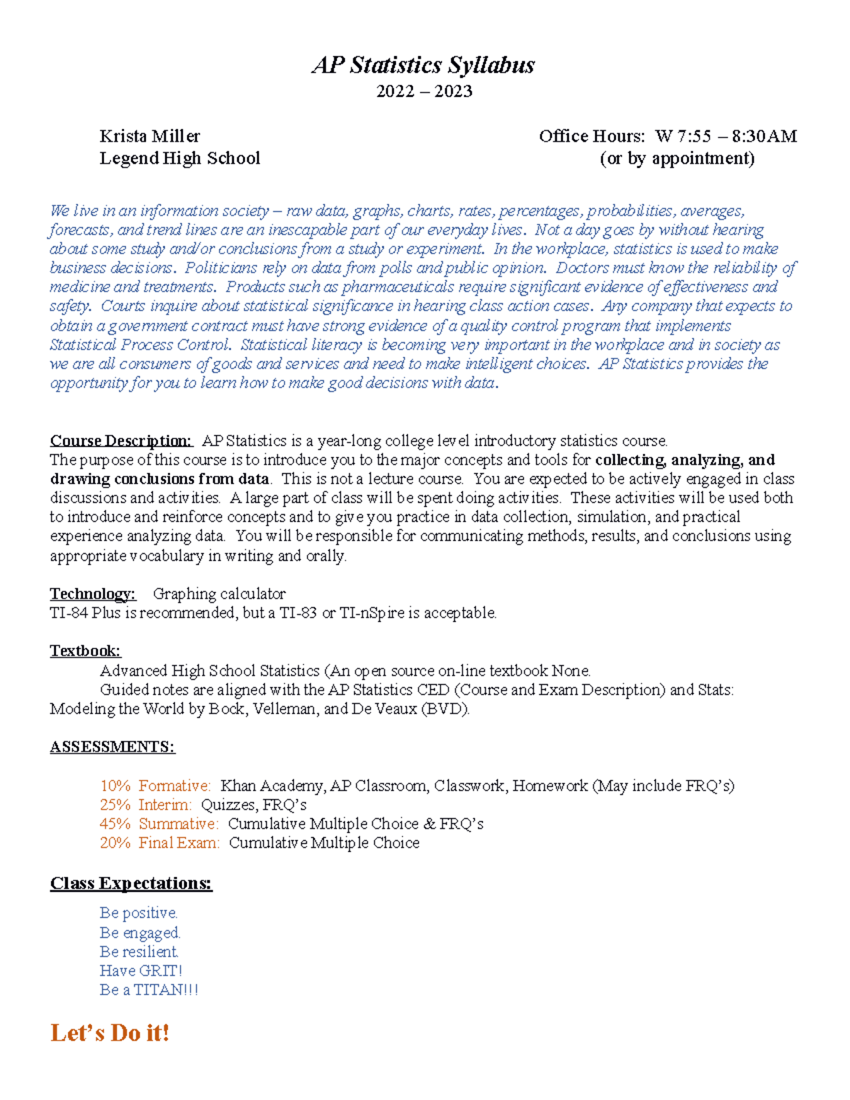 AP Stats Syllabus - What is it - AP Statistics Syllabus 2022 – 2023 ...