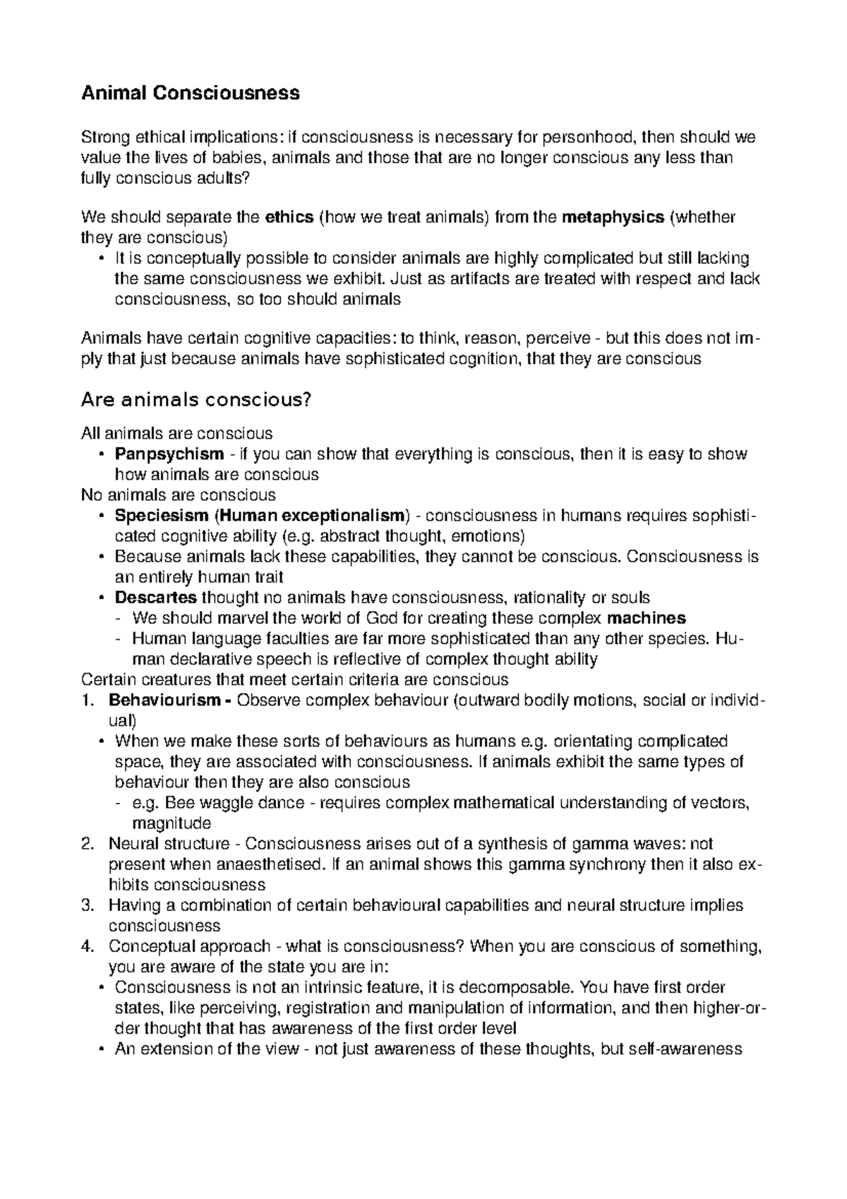 Lecture 9 - Animal Consciousness - Animal Consciousness Strong ethical ...