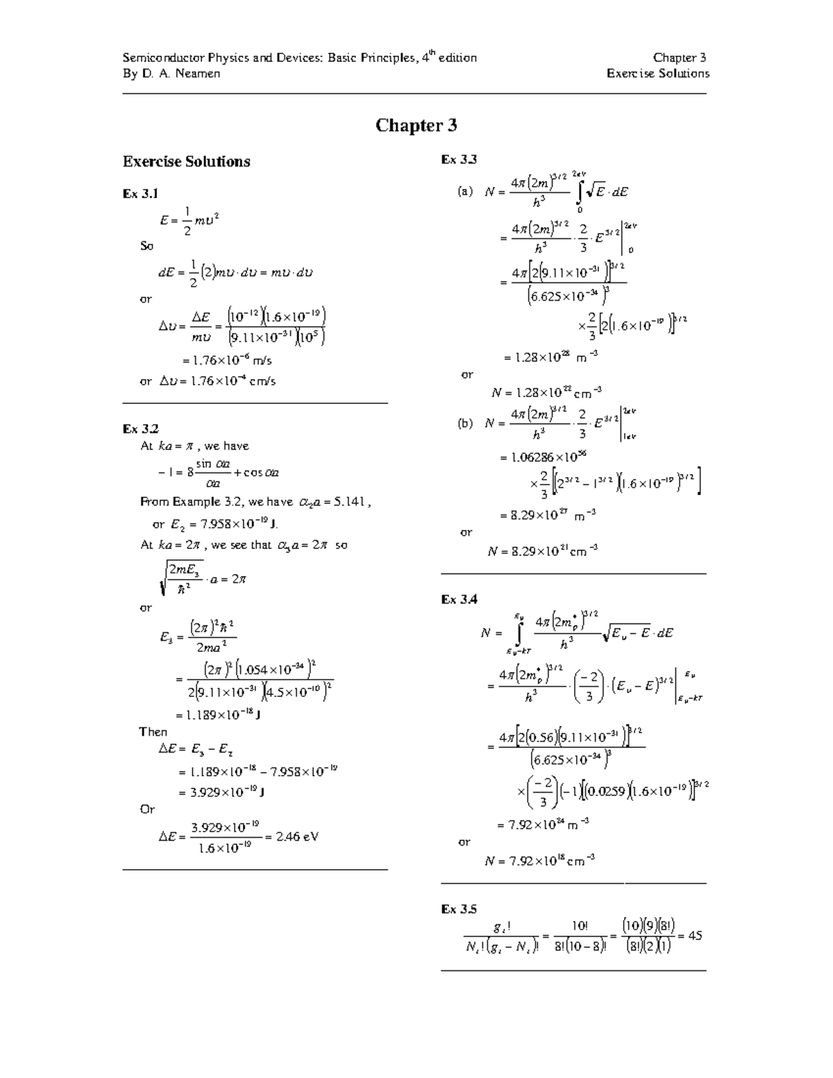 Chapter 3 - 필수 과제 - Semiconductor Physics and Devices: Basic Principles, 4 edition Chapter 3 By ...