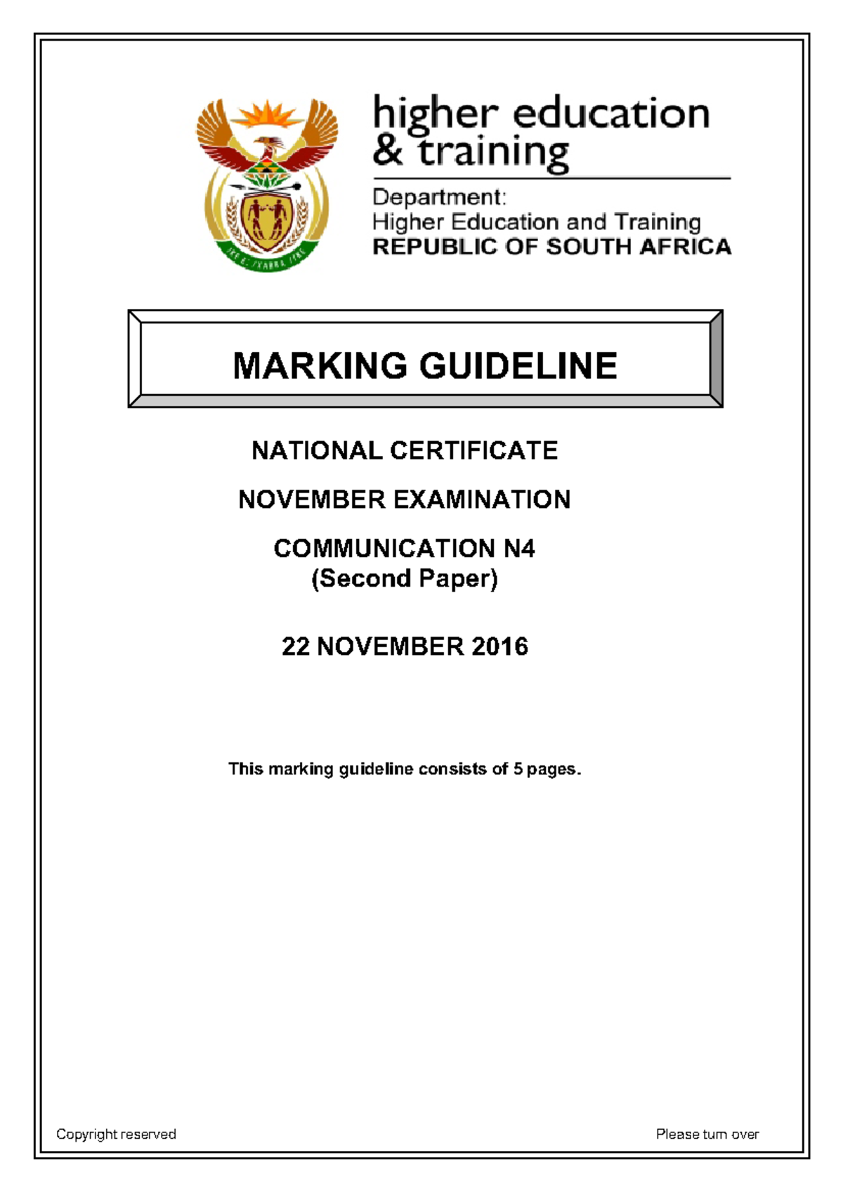 N4 Communication Paper 2 November 2016 Memorandum - NATIONAL ...