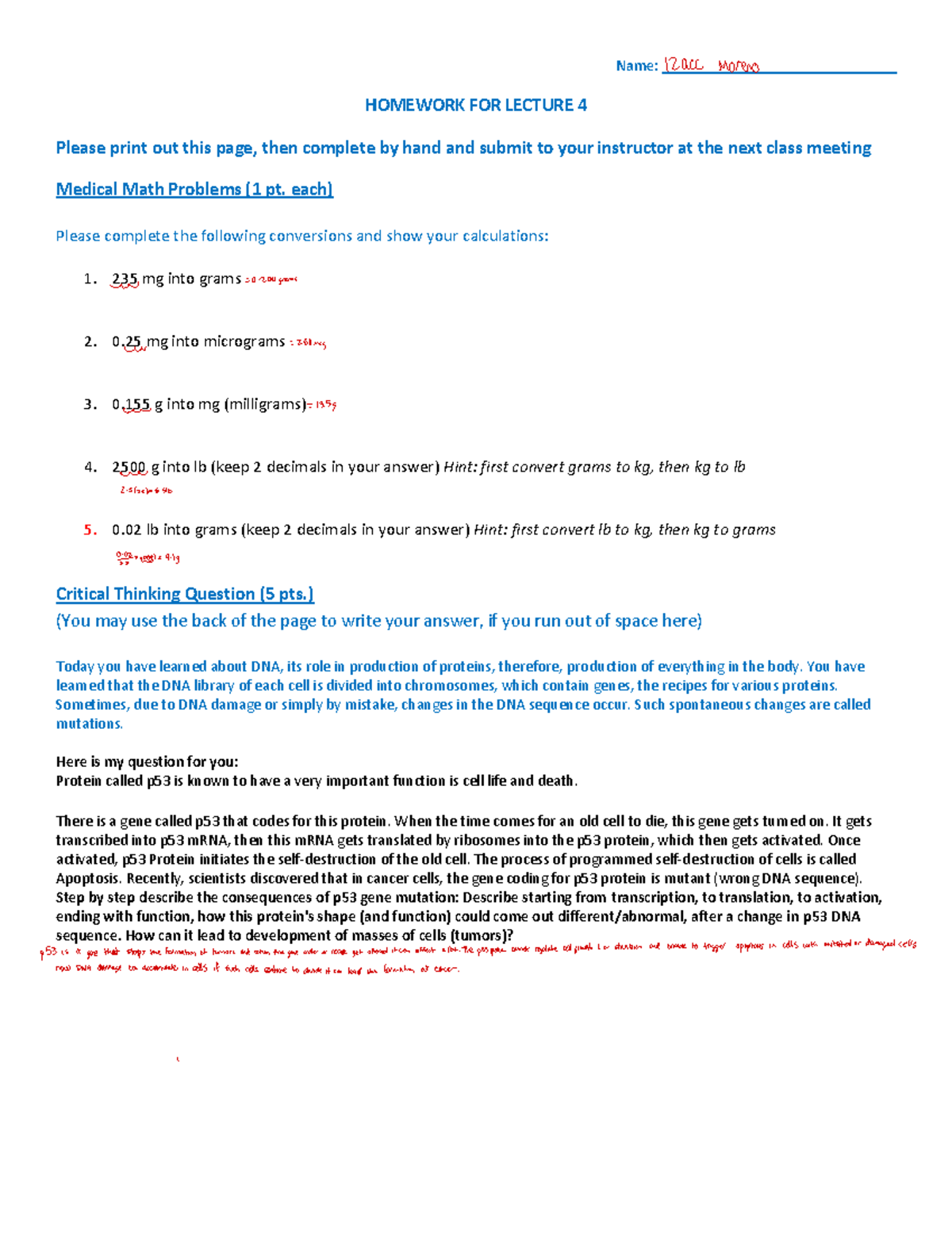 EMB Homework 4 - Name: HOMEWORK FOR LECTURE 4 Please print out this ...
