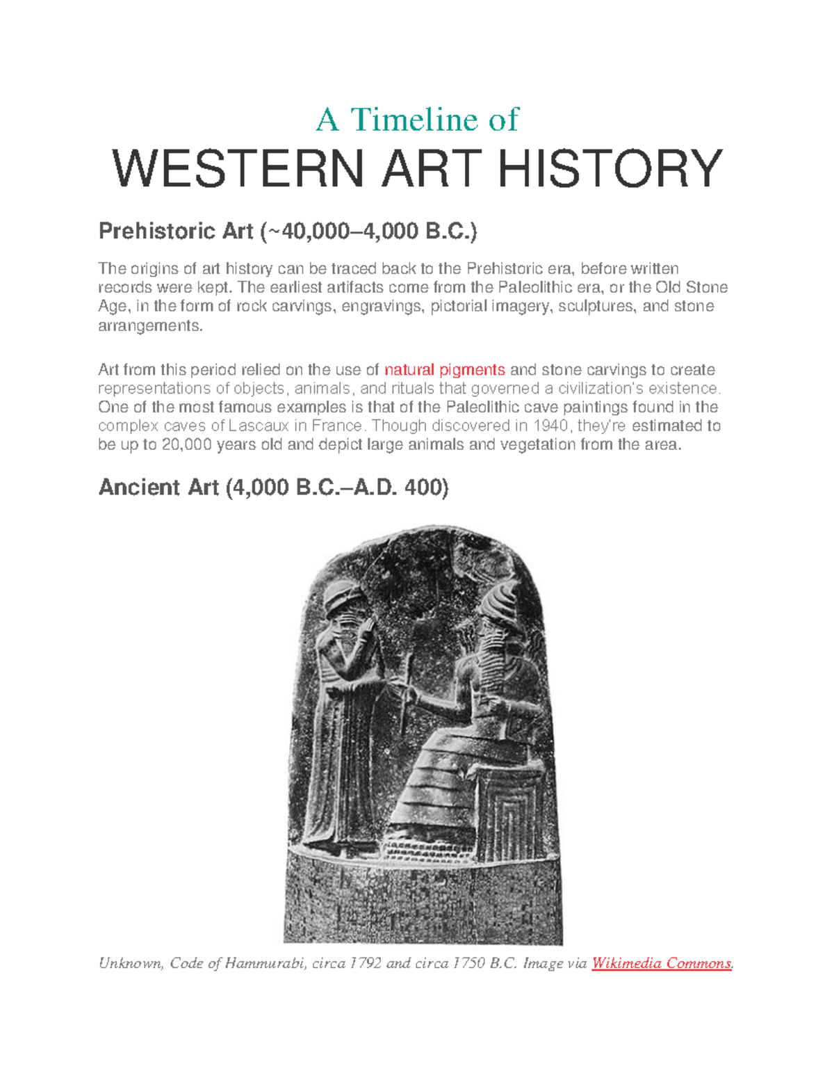 A Concise Timeline OF Western ART History - Architecture - FEU - Studocu