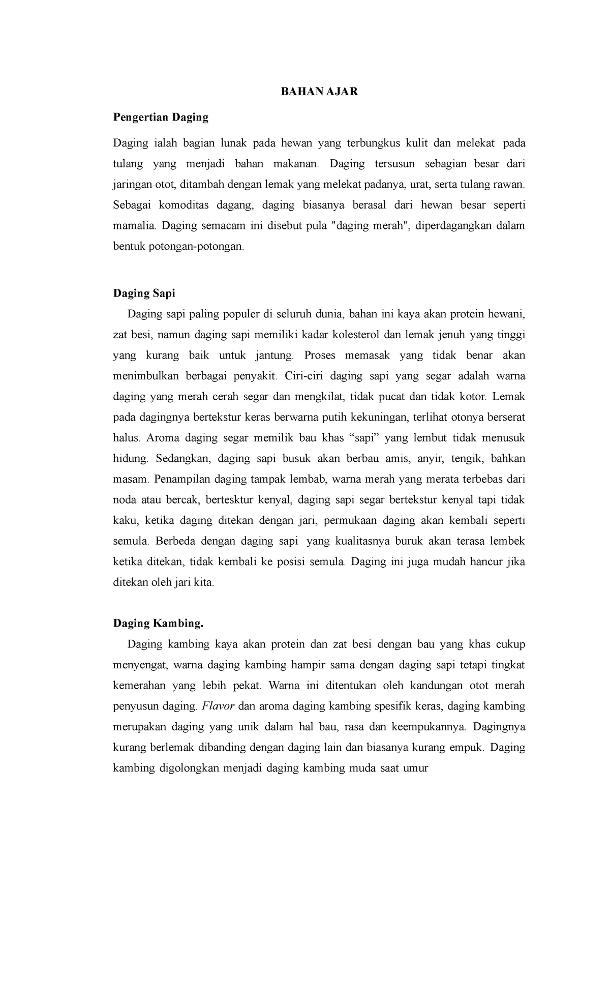 Bahan AJAR Daging - BAHAN AJAR Pengertian Daging Daging ialah bagian ...