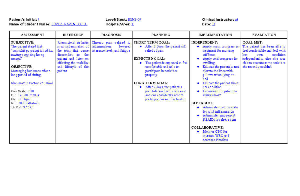 NCP Mg - Example - Patient’s Initial: l Name of Student Nurse: LOPEZ ...
