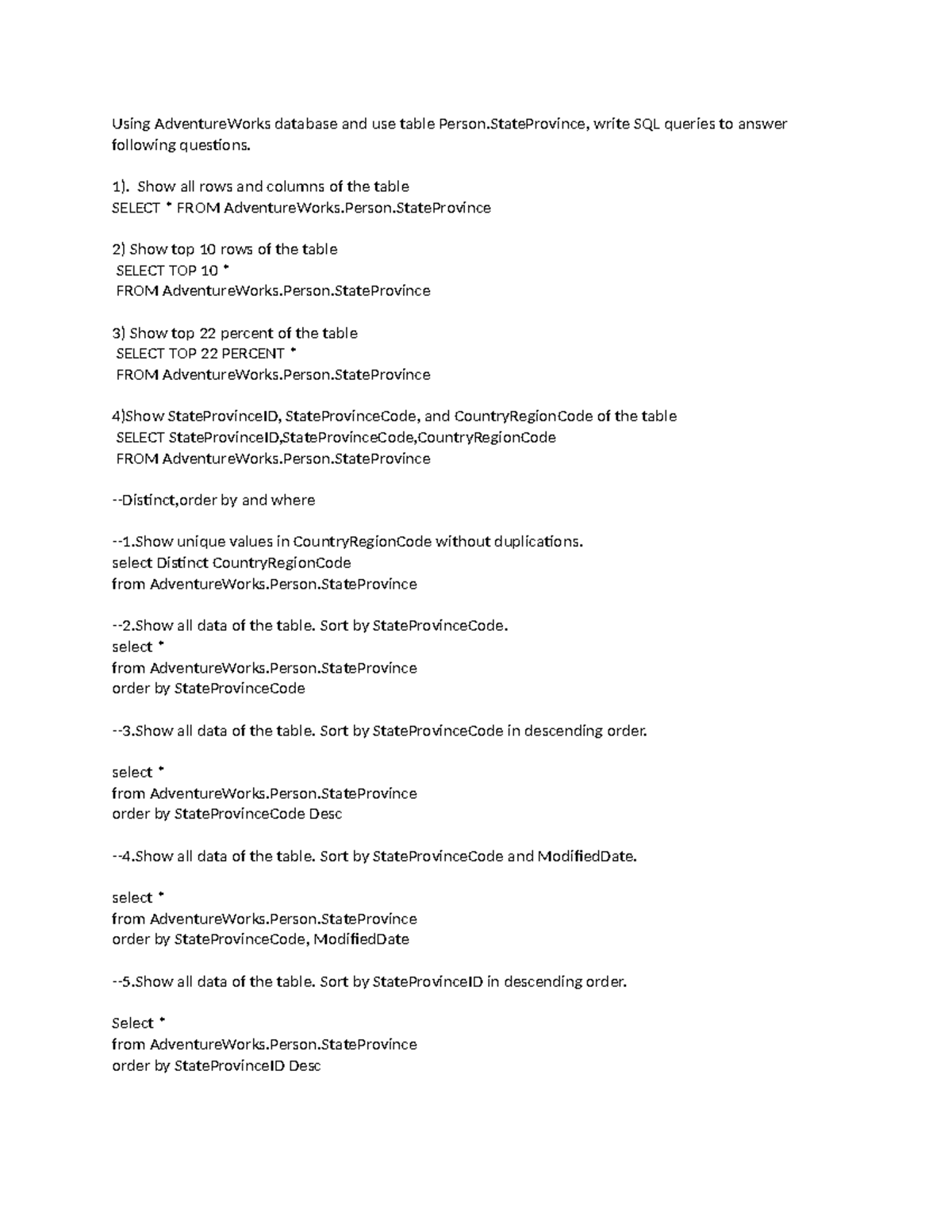 DBMS Assignment - Using AdventureWorks database and use table Person ...