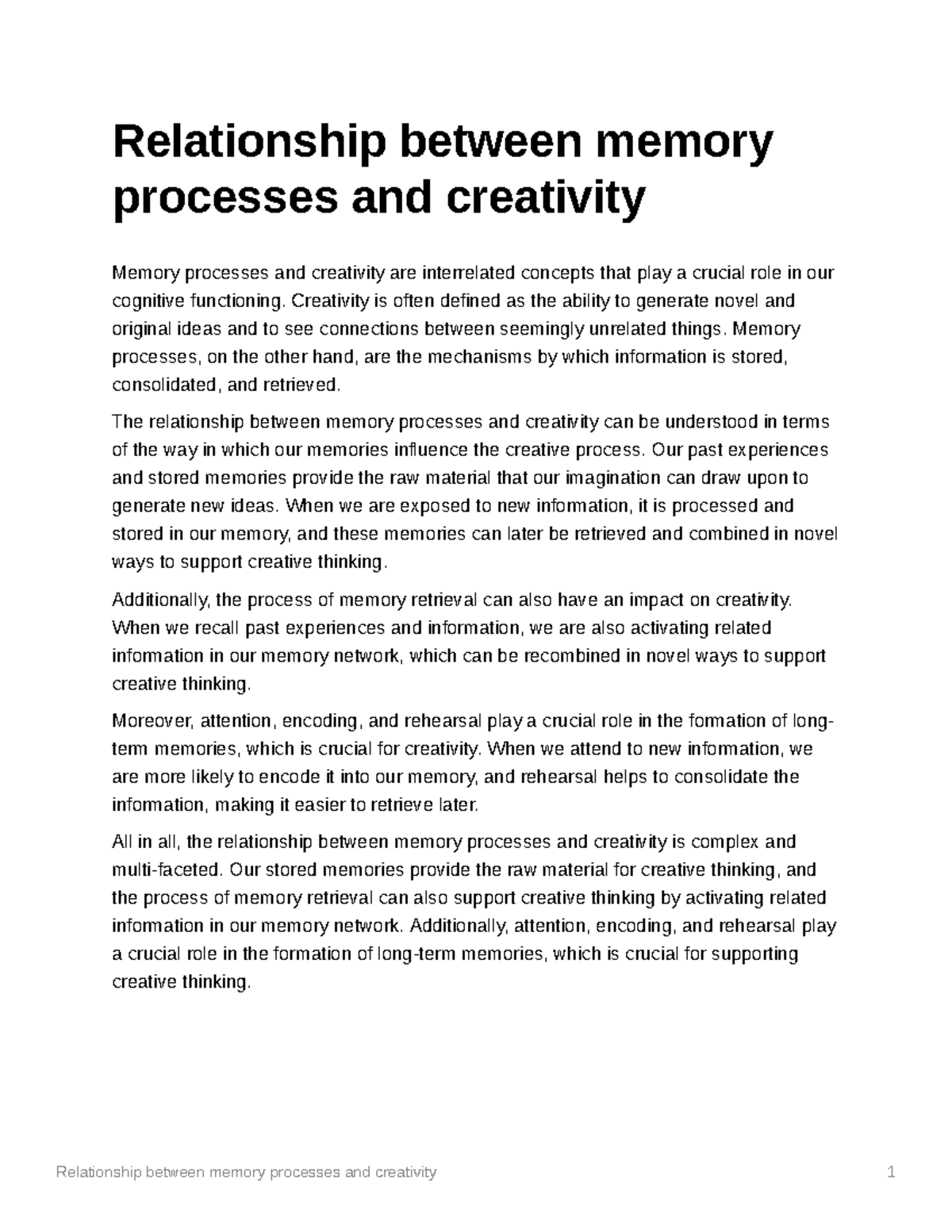 Relationship between memory processes and creativity - Creativity is ...