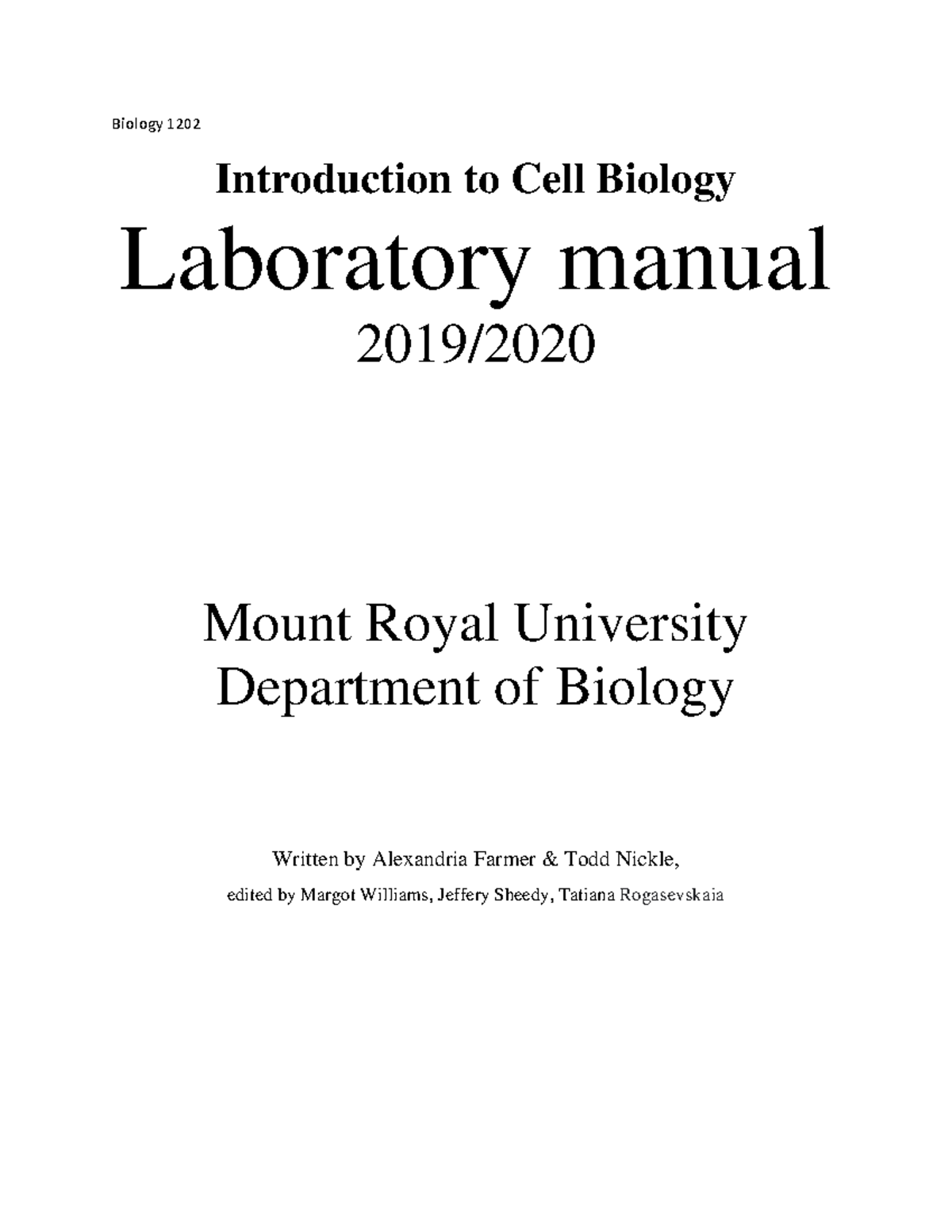 Biology 1202 Introduction to Cell Biology Laboratory Manual - Studocu