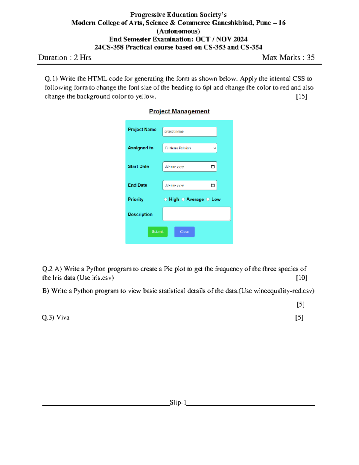 Tybcs PHP-DS SEM-V Practical Exam Slips (1) - Modern College of Arts ...