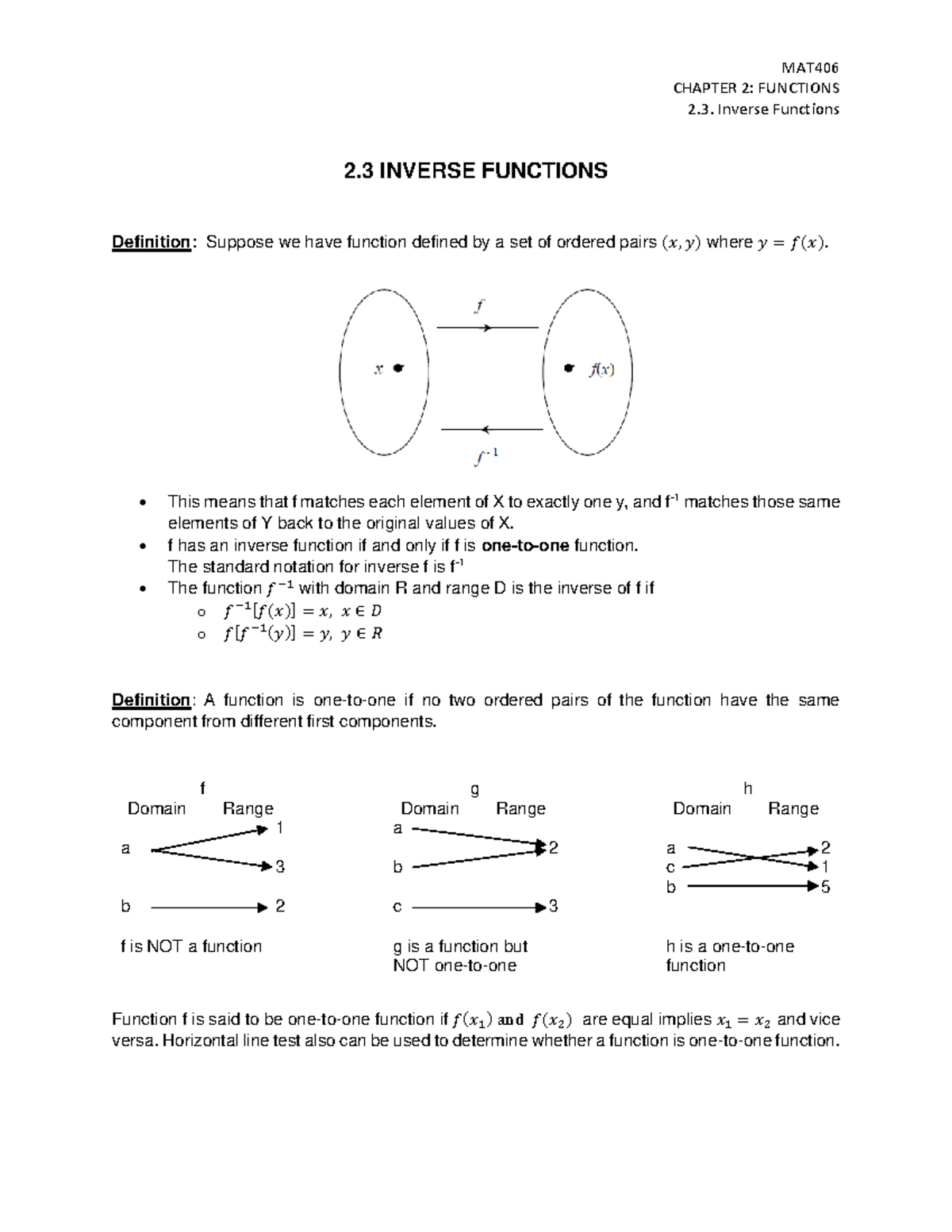 2 stywty wserytw erty - CHAPTER 2: FUNCTIONS Inverse Functions 2 ...
